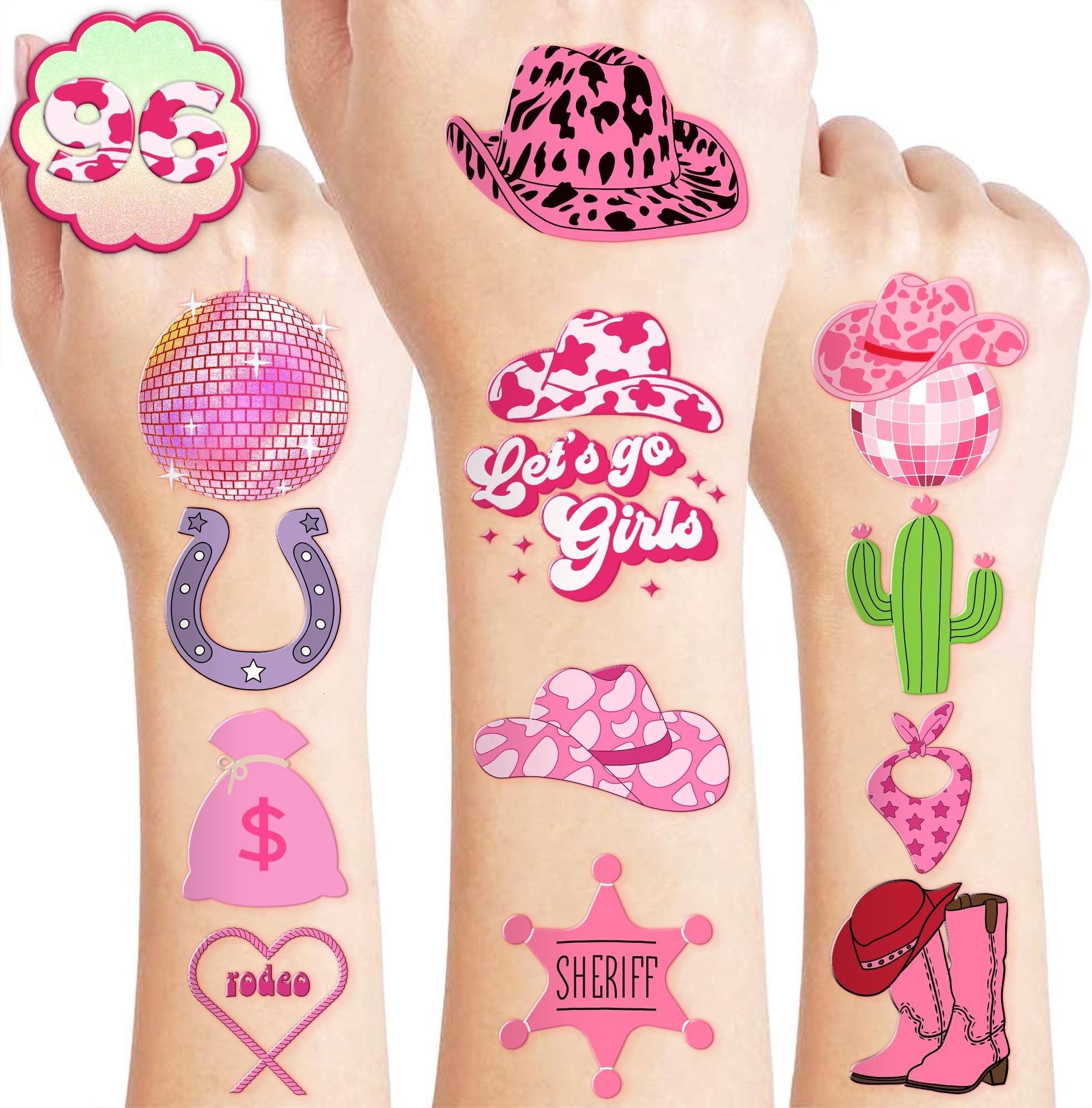 Amazon.com : 10 Sheets Pink Cowgirl Temporary Tattoos, 65 Patterns ...