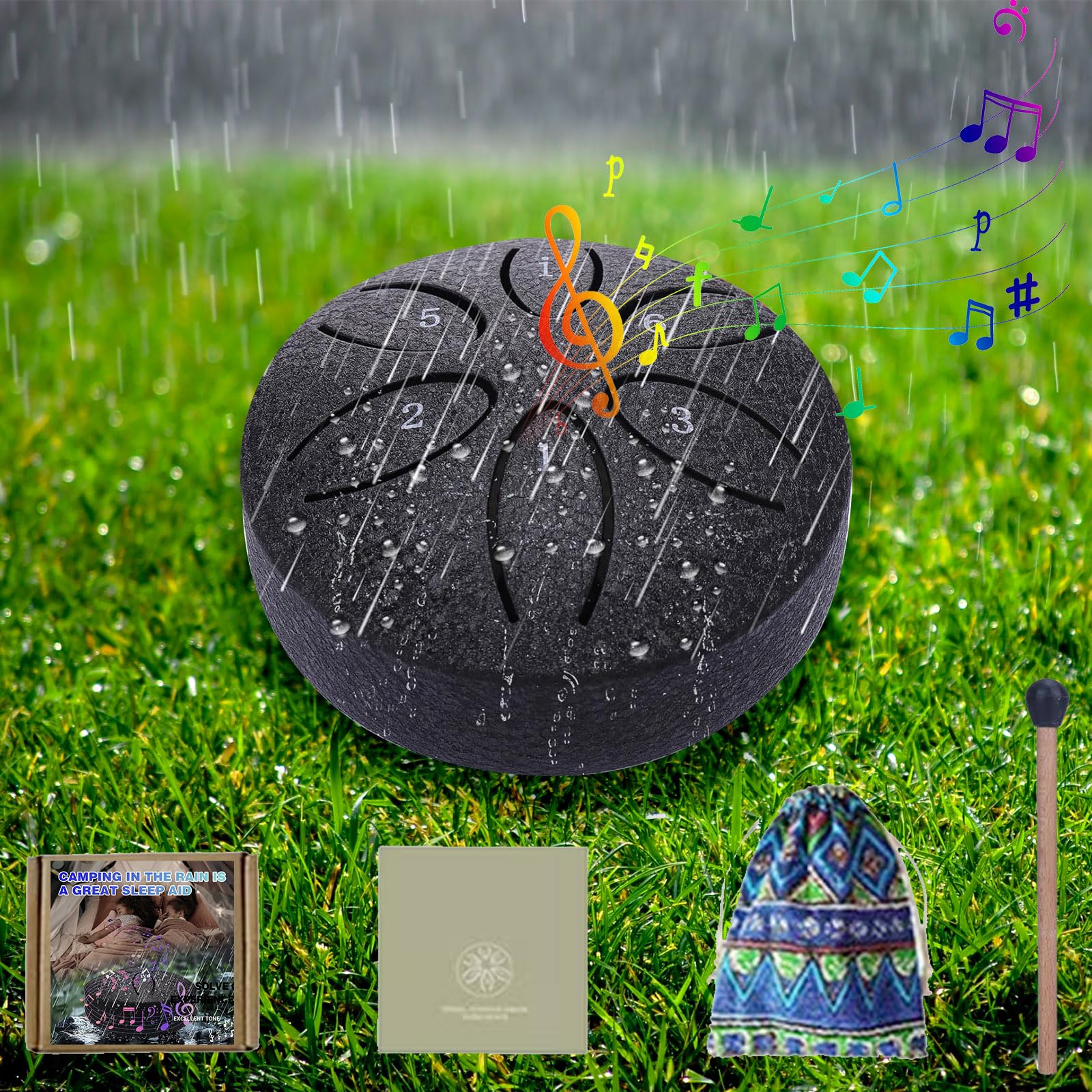 Amazon.com: Rain Drum for Outside Garden - 3 Inches 6 Notes Steel ...