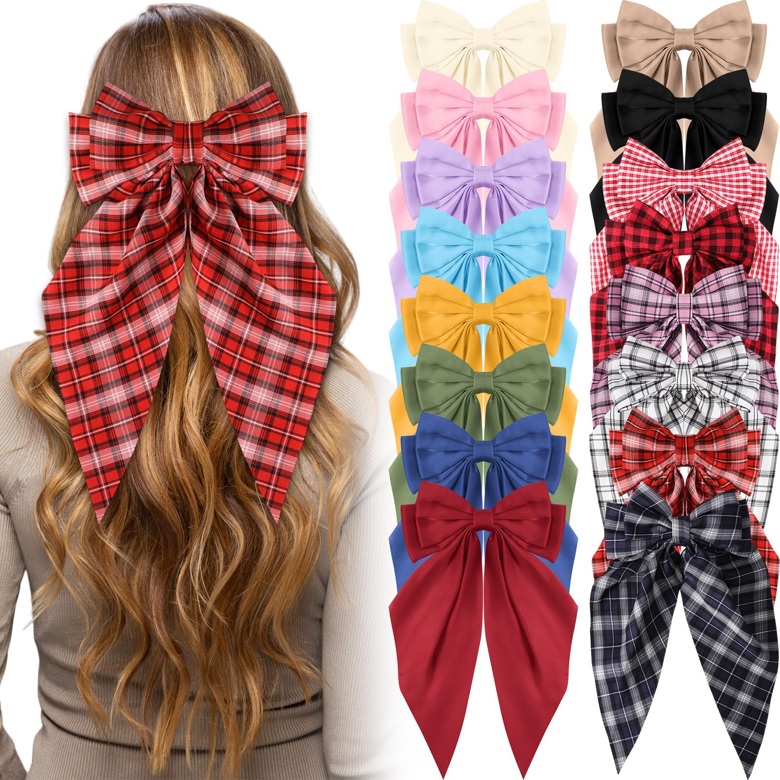 Amazon.com : Hoteam 16 Pcs Silky Satin Hair Bows Bulk for Women Large ...