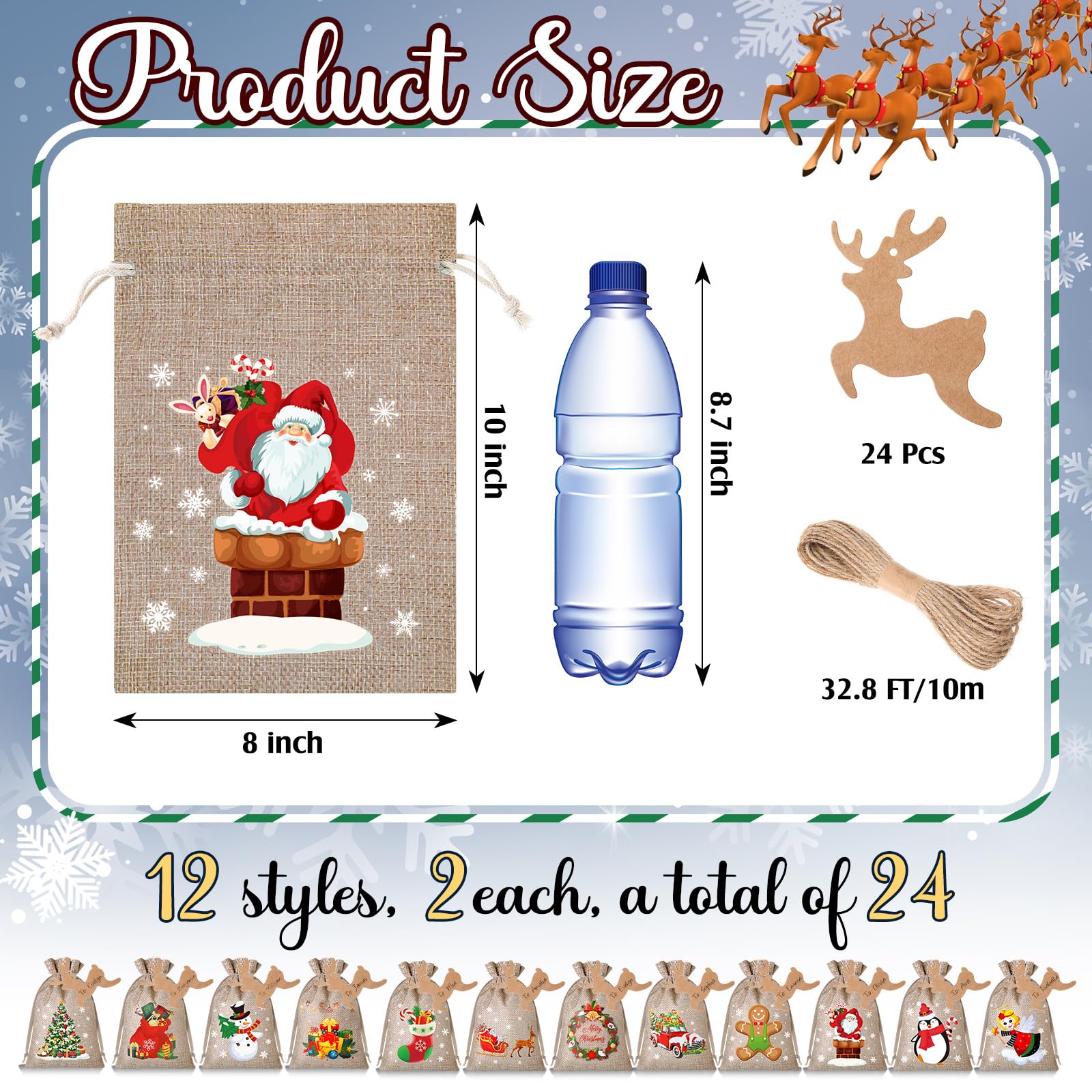 Shappy 24 Pieces Christmas Burlap Gift Bags Christmas Treat Bags with ...