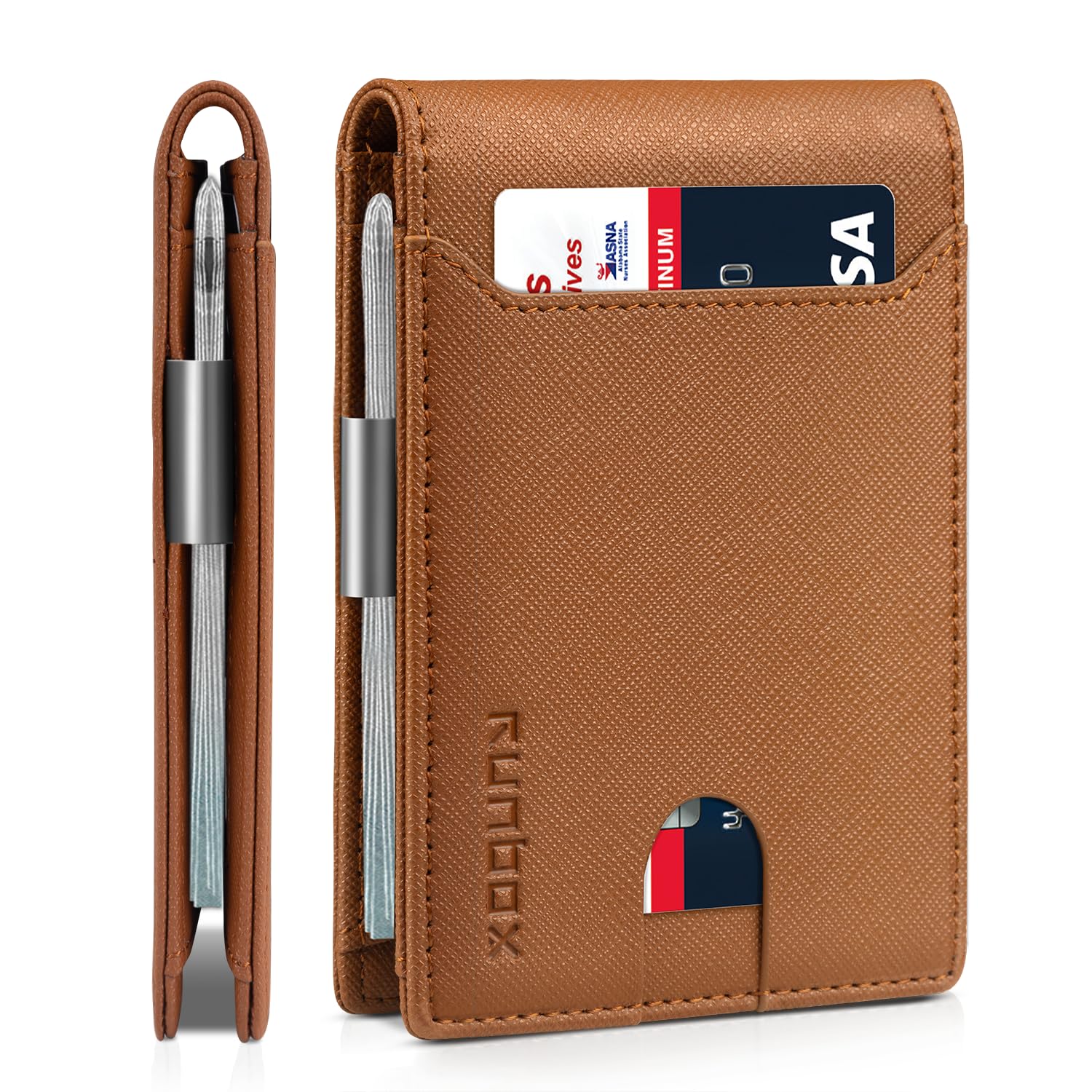 Amazon.com: RUNBOX Slim Wallets for Men - Leather Money Clip Mens ...