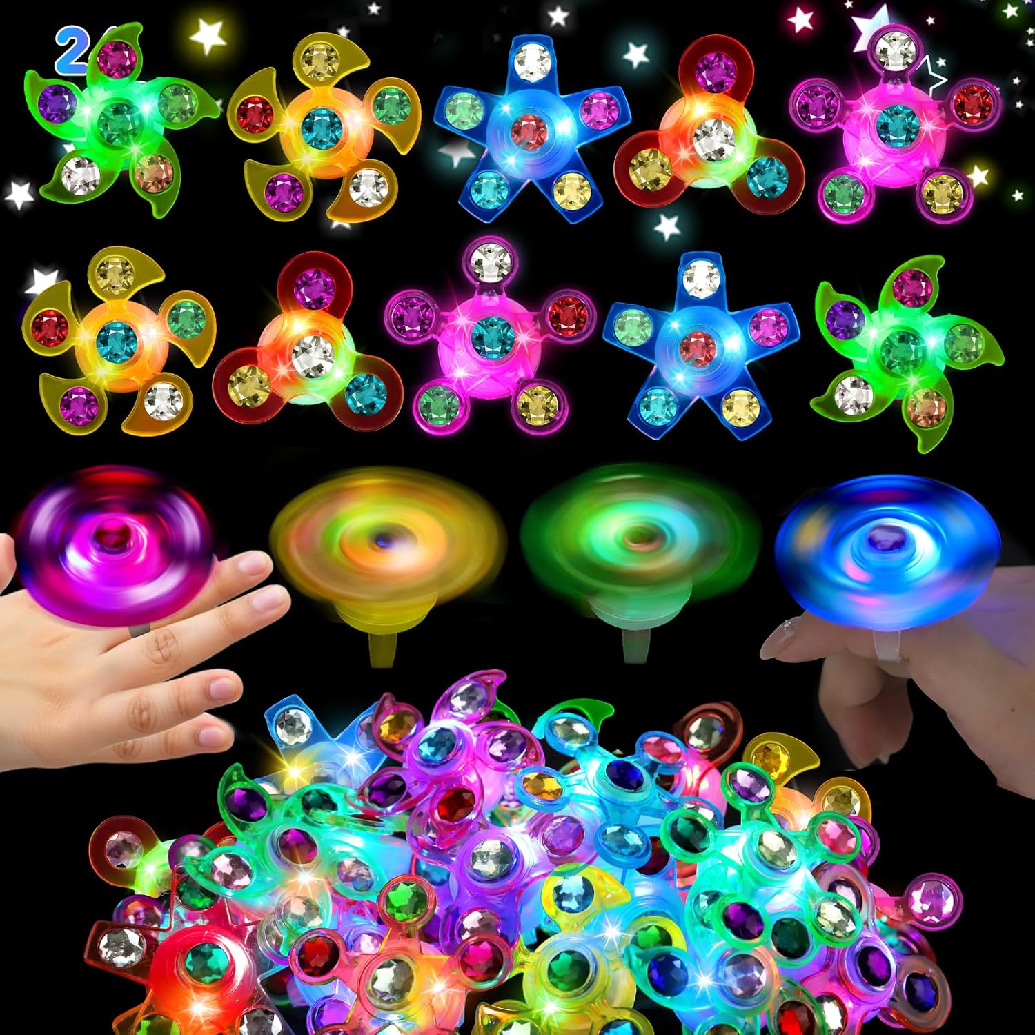 Amazon.com: 24PCS LED Light Up Fidget Spinner Rings Glow Party Favors ...