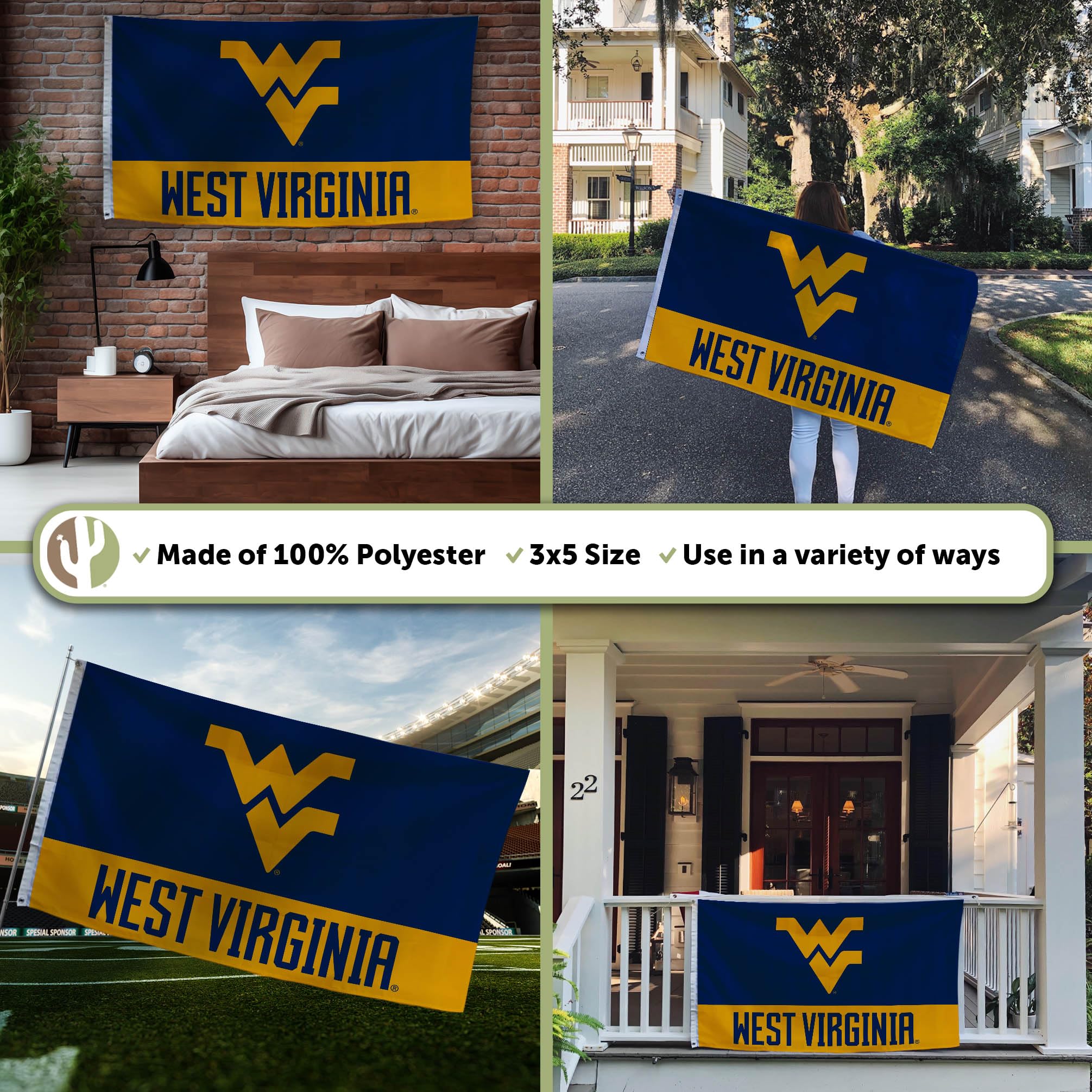 3x5 Feet Officially Licensed NCAA Flag Desert Cactus West Virginia ...