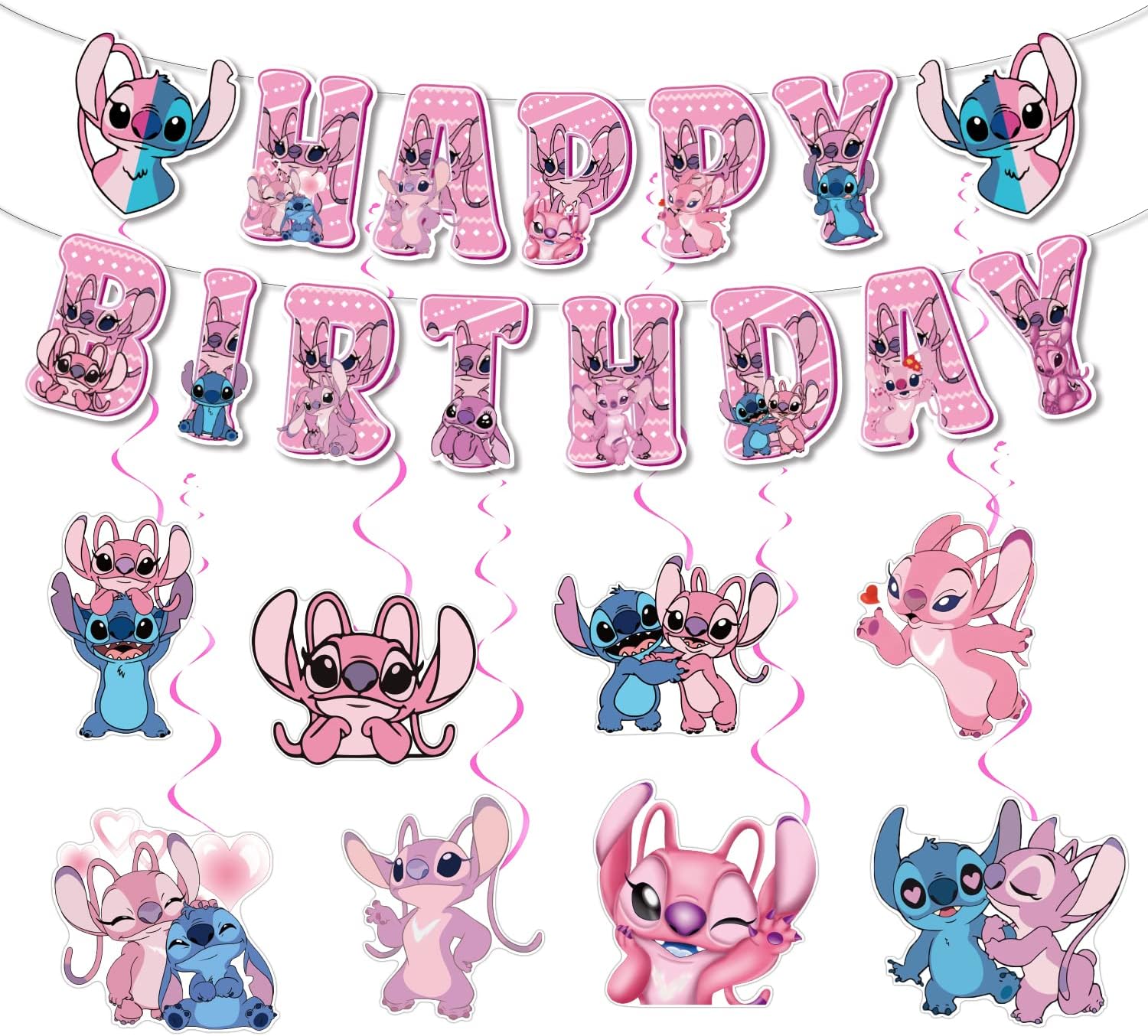 Amazon.com: Stitch Birthday Decorations Stitch Pink Happy Birthday ...