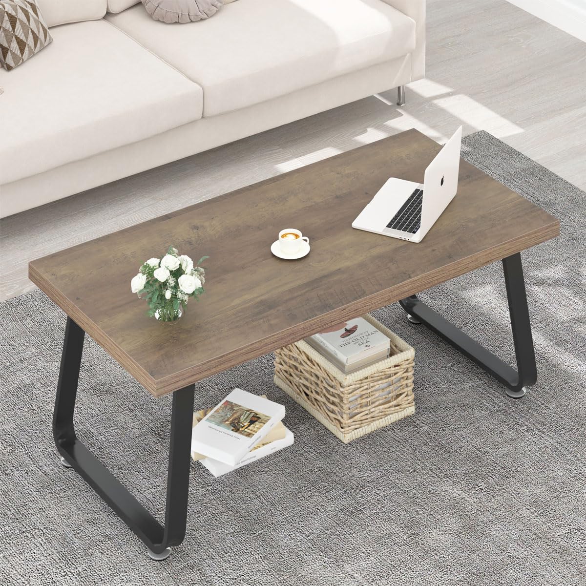 HSH Wood Coffee Table, Farmhouse Minimalist Center Table, Industrial ...
