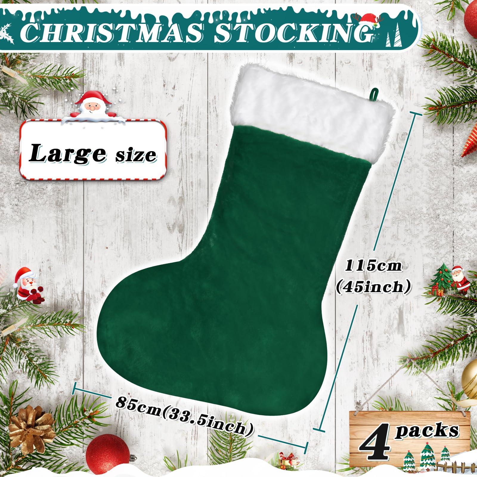 zzhxkjhky 4 Packs 45” Jumbo Christmas Stockings Giant Christmas Green ...
