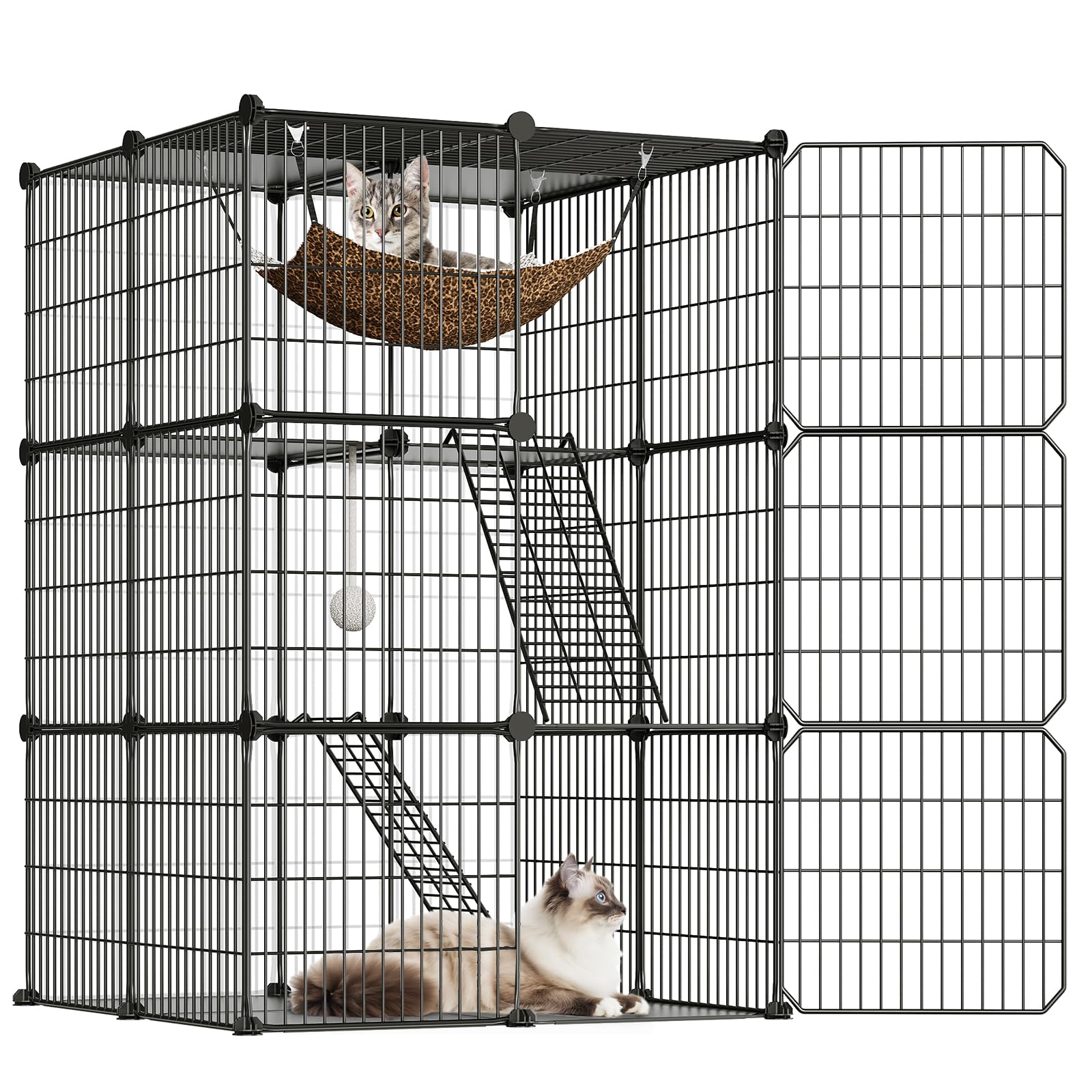 Large Cat Cage, 3-Tier Indoor Cat Enclosures, DIY Cat Playpen ...