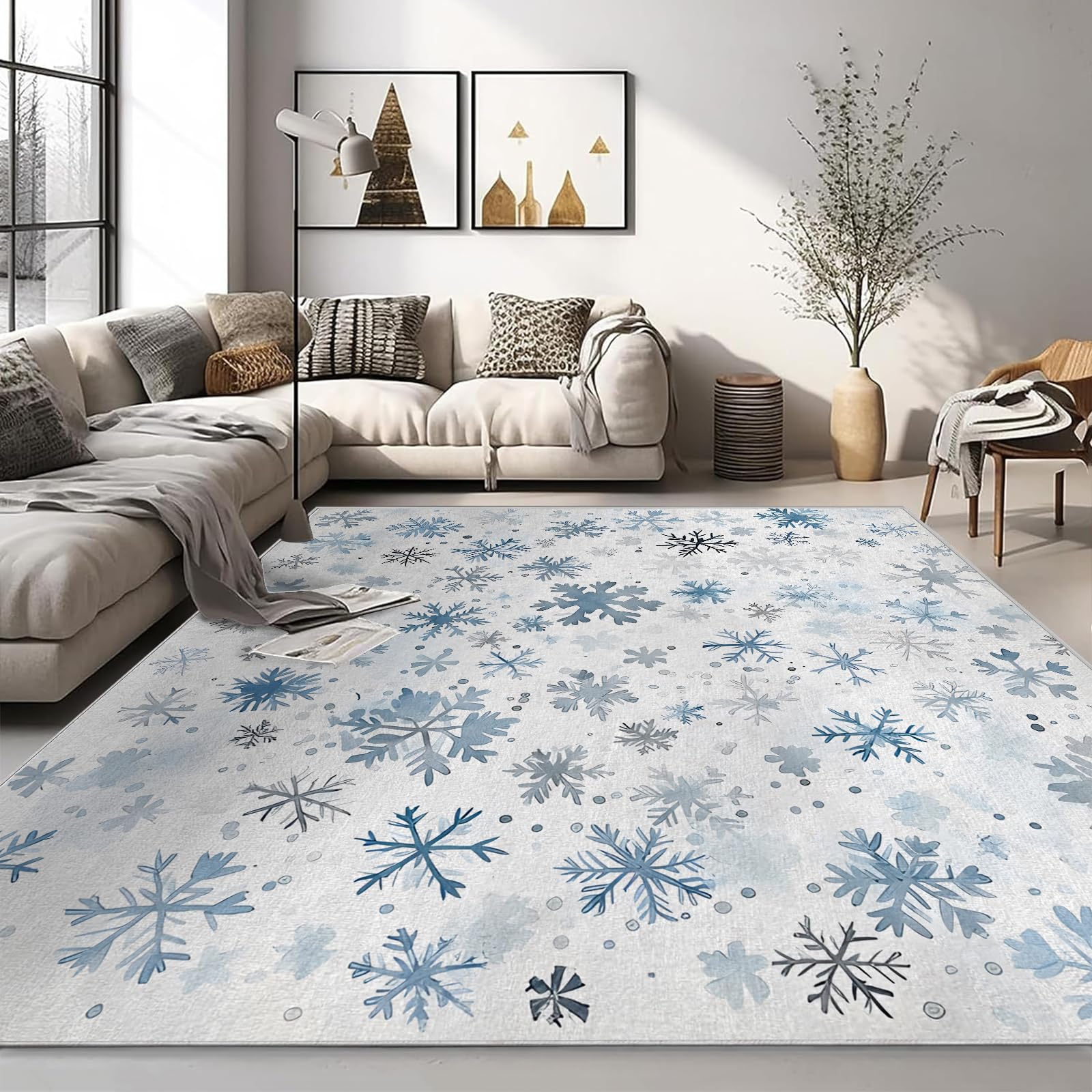Amazon.com: Snowflake Rug, Blue Silver Xmas Rugs for Living Room ...