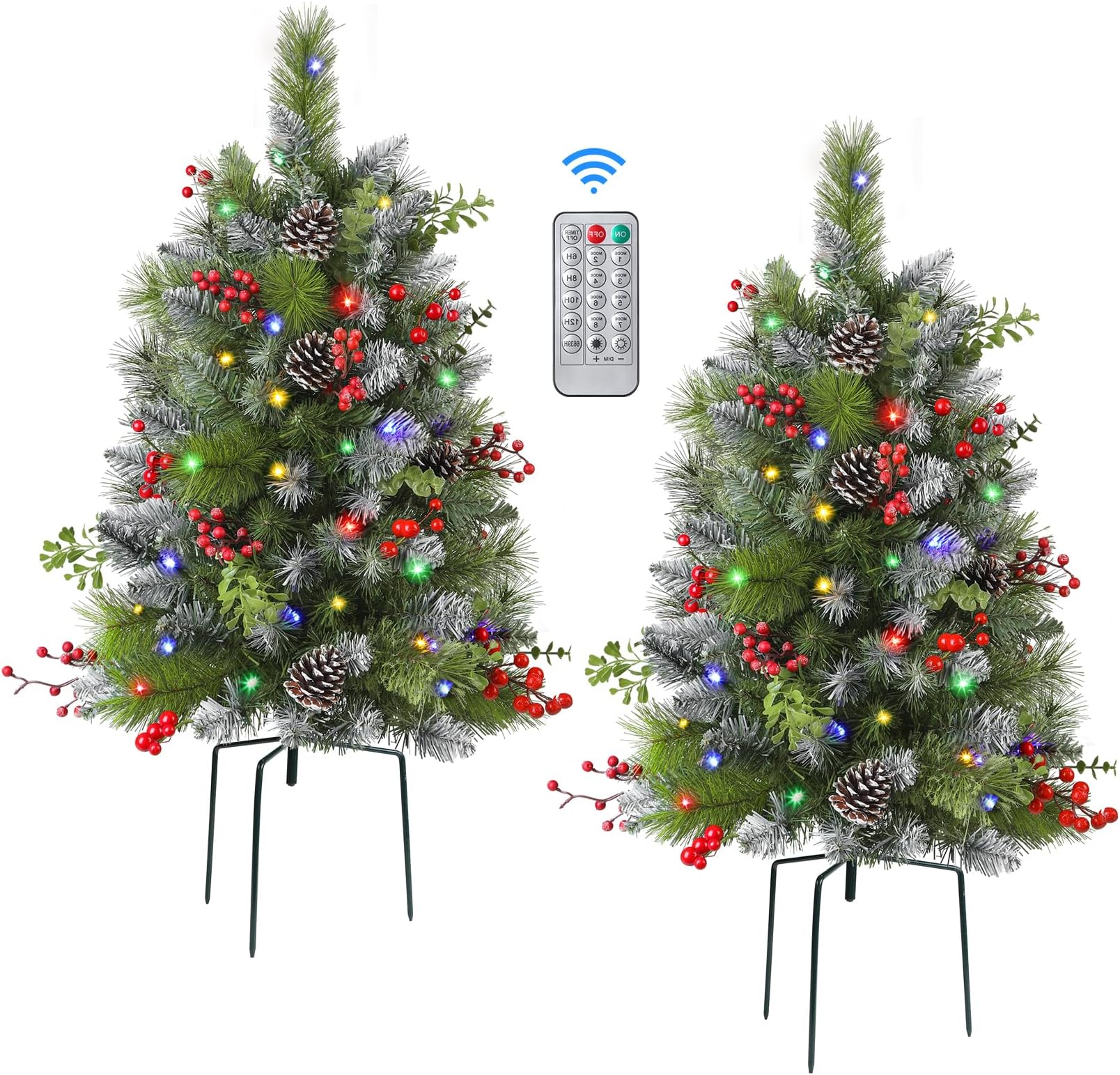 Amazon.com: 2Pack 4Ft Outdoor Potted Christmas Tree with Dual Color ...