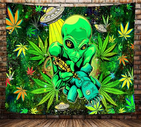 Amazon.com: Mtsxfy Trippy Weed Tapestry, Cool Alien Green Marijuana ...