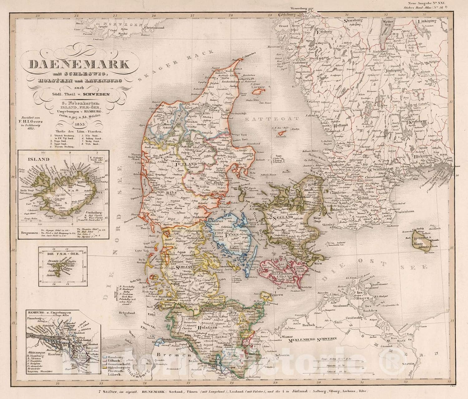 Amazon.com: Historic Wall Map : Denmark, 1835 Daenemark mit Schleswig ...