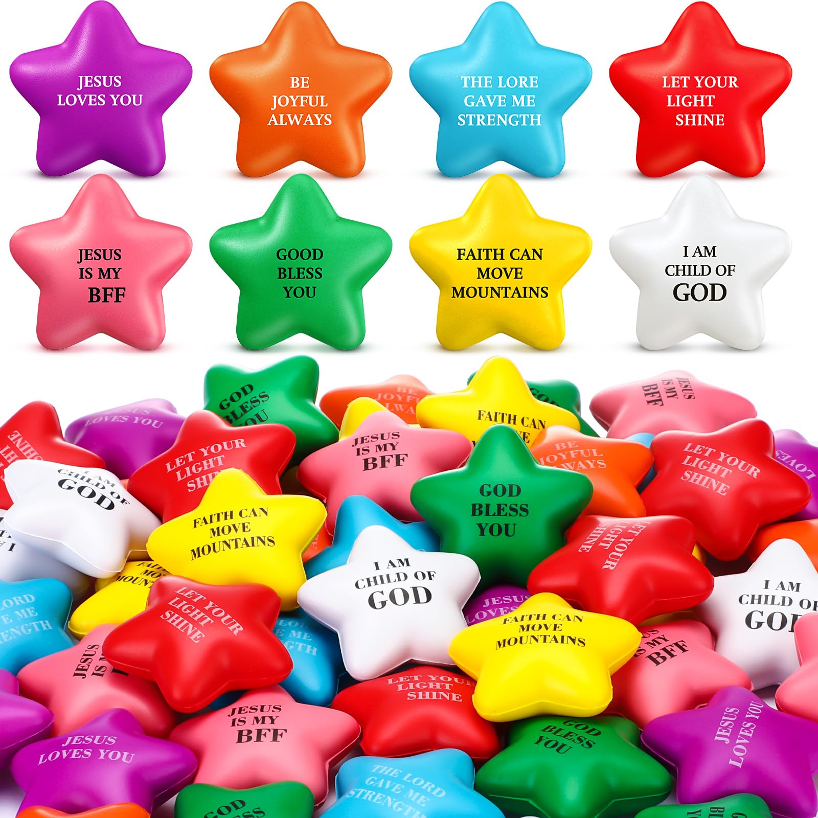 Amazon.com: HyDren 48 Pack Star Stress Balls Christian Stress Relief ...