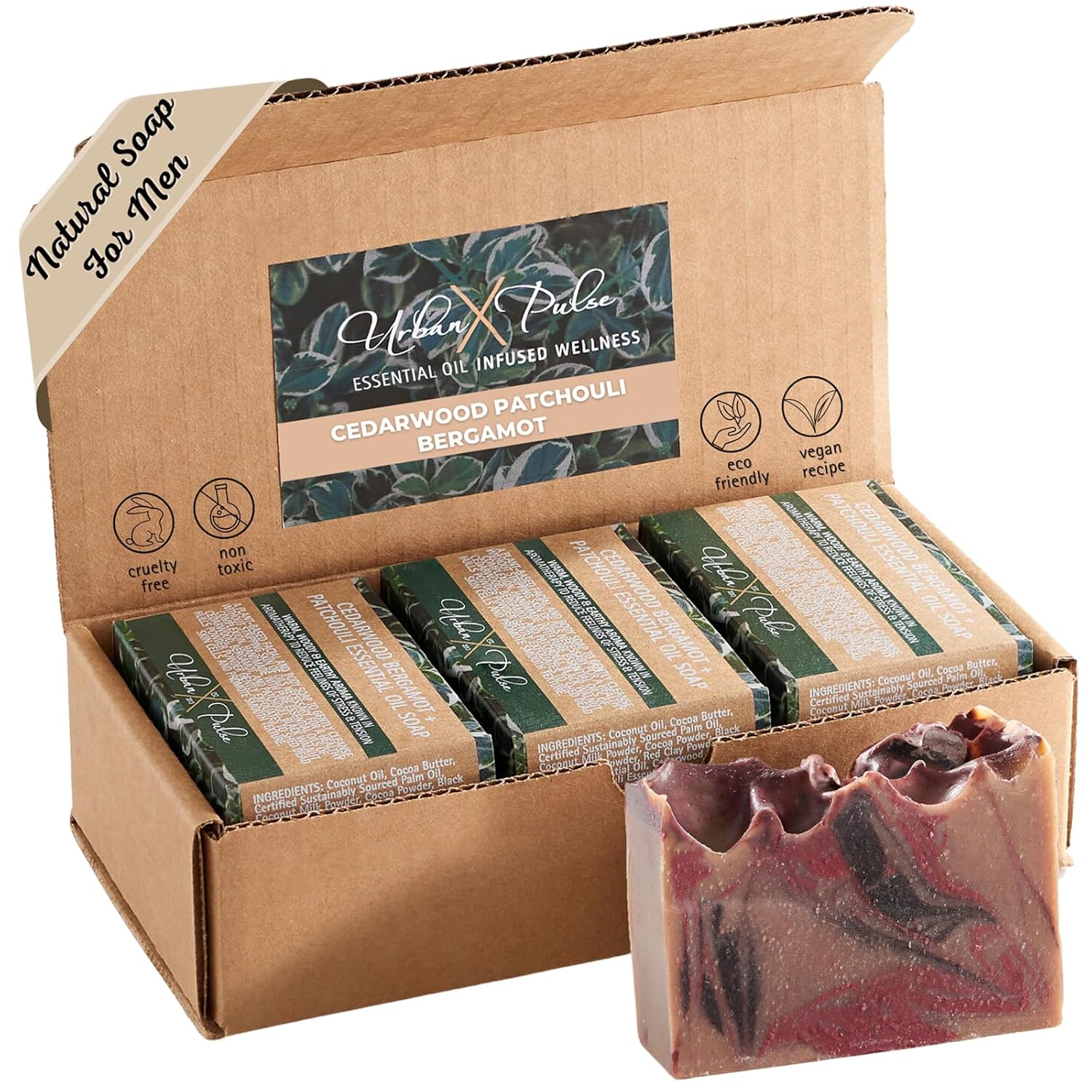 Amazon.com : Urban Pulse Patchouli Cedarwood Bar Soap For Men Or Women ...