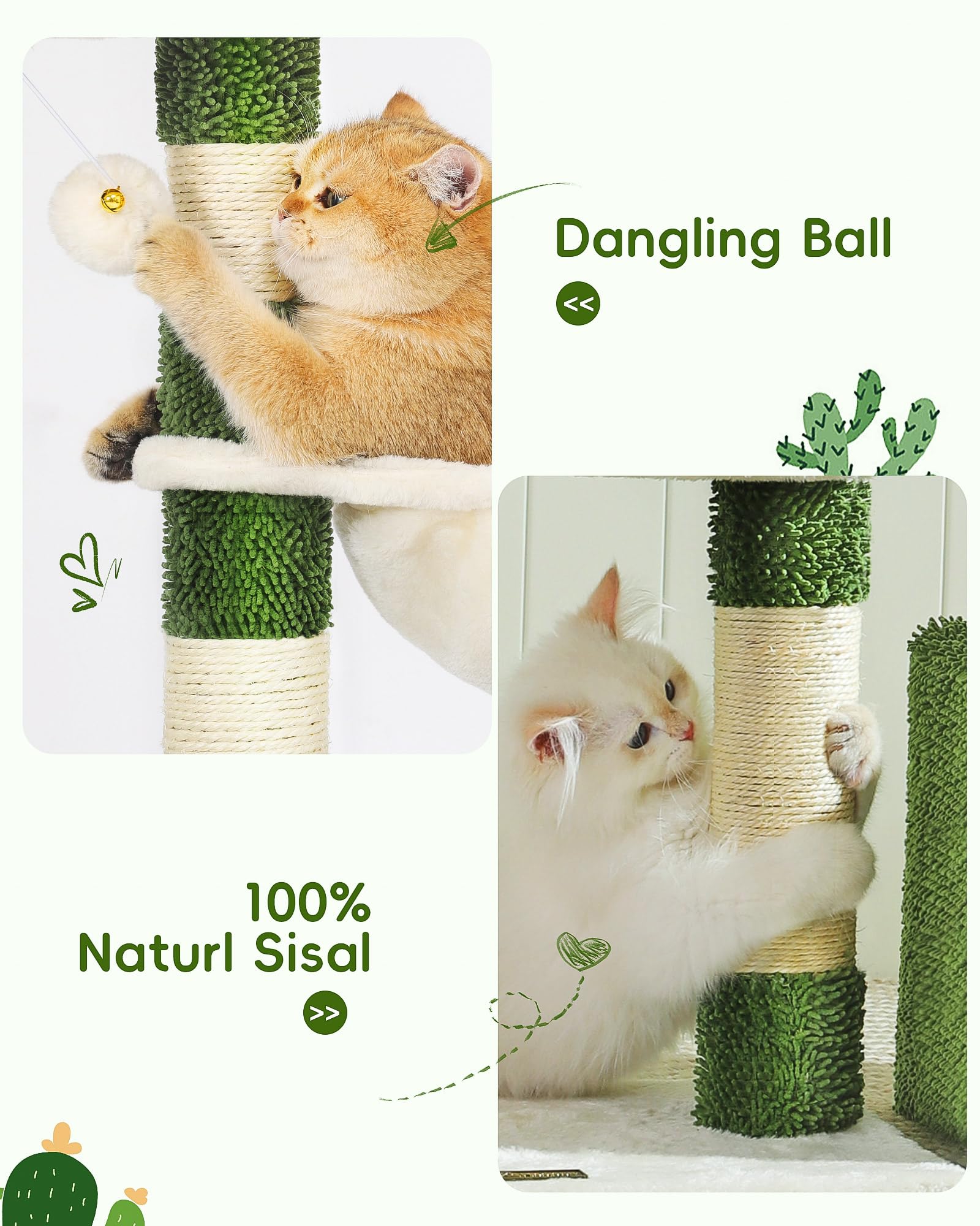 Snapklik.com : Hoopet Cat Tree,32 Inch Cute Cactus Cat Tower For Indoor ...
