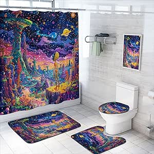 Amazon.com: 4 Pcs Psychedelic Shower Curtain Set with Rug, Toilet Lid Cover and Bath Mat Trippy ...