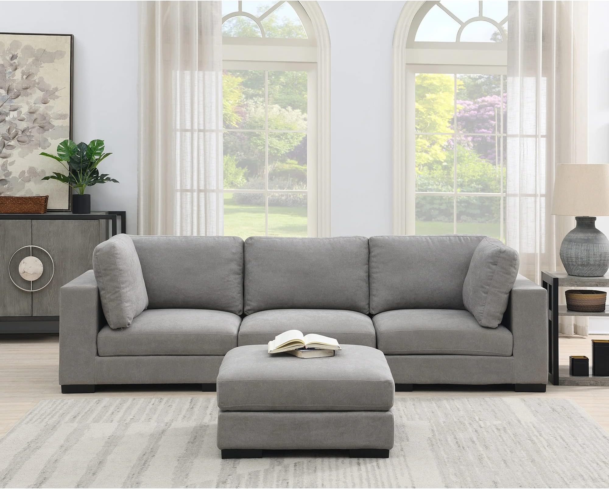 Homeify Nord Convertible Sectional Sofa Fabric 4-Person Sofa (Grey ...