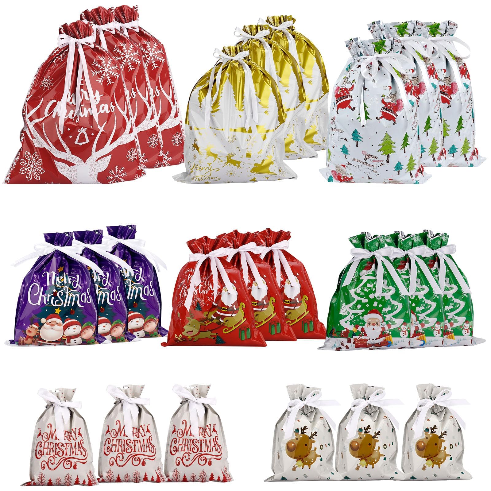 Christmas Drawstring Gift Bags, 24Pcs Xmas Gift bags, 4 Sizes Large ...
