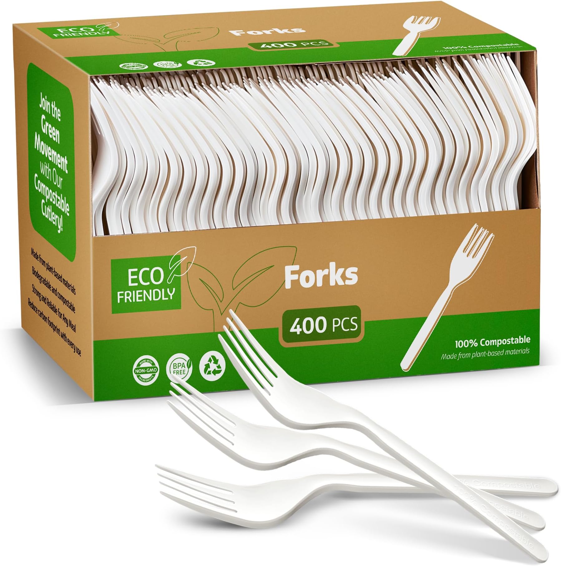 Amazon.com: GreenWorks 200 Count Heavy-duty Compostable Forks, BPI ...