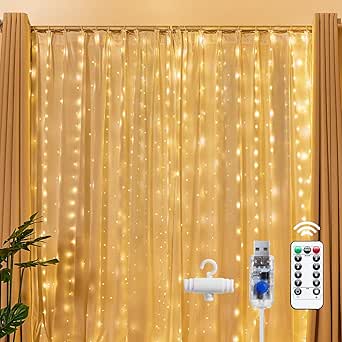 Amazon.com: Brightown 300 LED Fairy Curtain Lights, 9.8ft x 9.8ft Warm ...