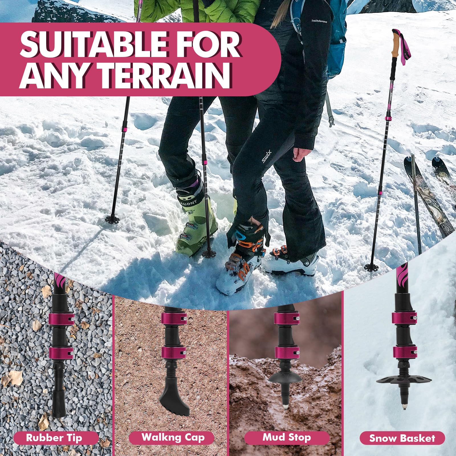KINGGEAR Carbon Fiber Hiking Poles, Telescopic Collapsible Flip Locks ...