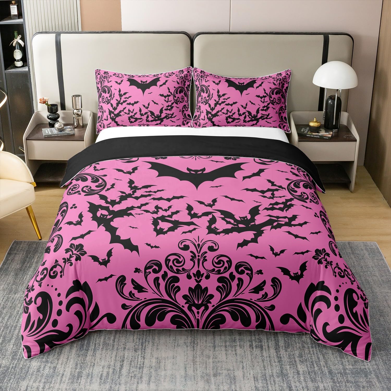 Pink Black Damask Quilt Distressed Damask Reversible Quilted Coverlet