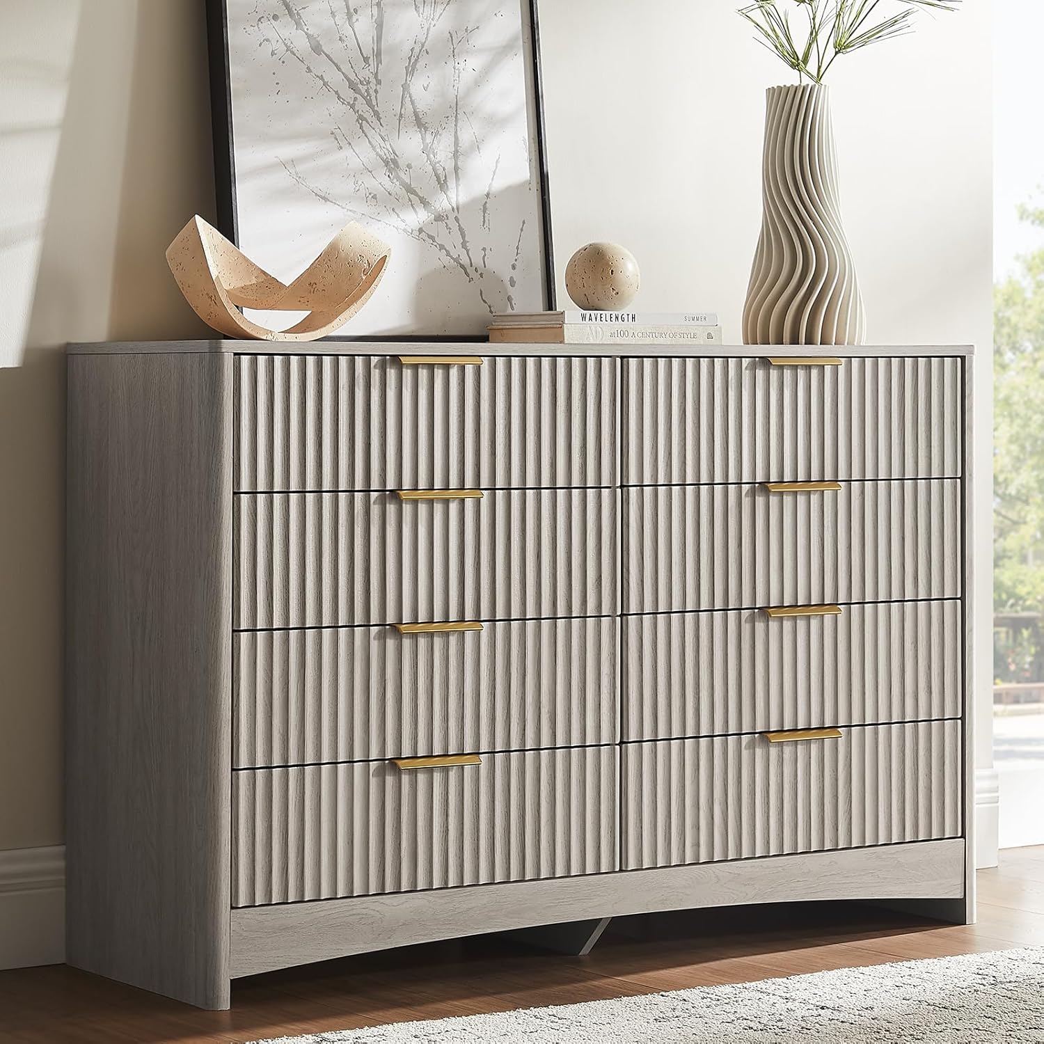 Amazon.com: Amada Modern 8 Drawer Dresser, Fluted Wood Chest of Drawers ...