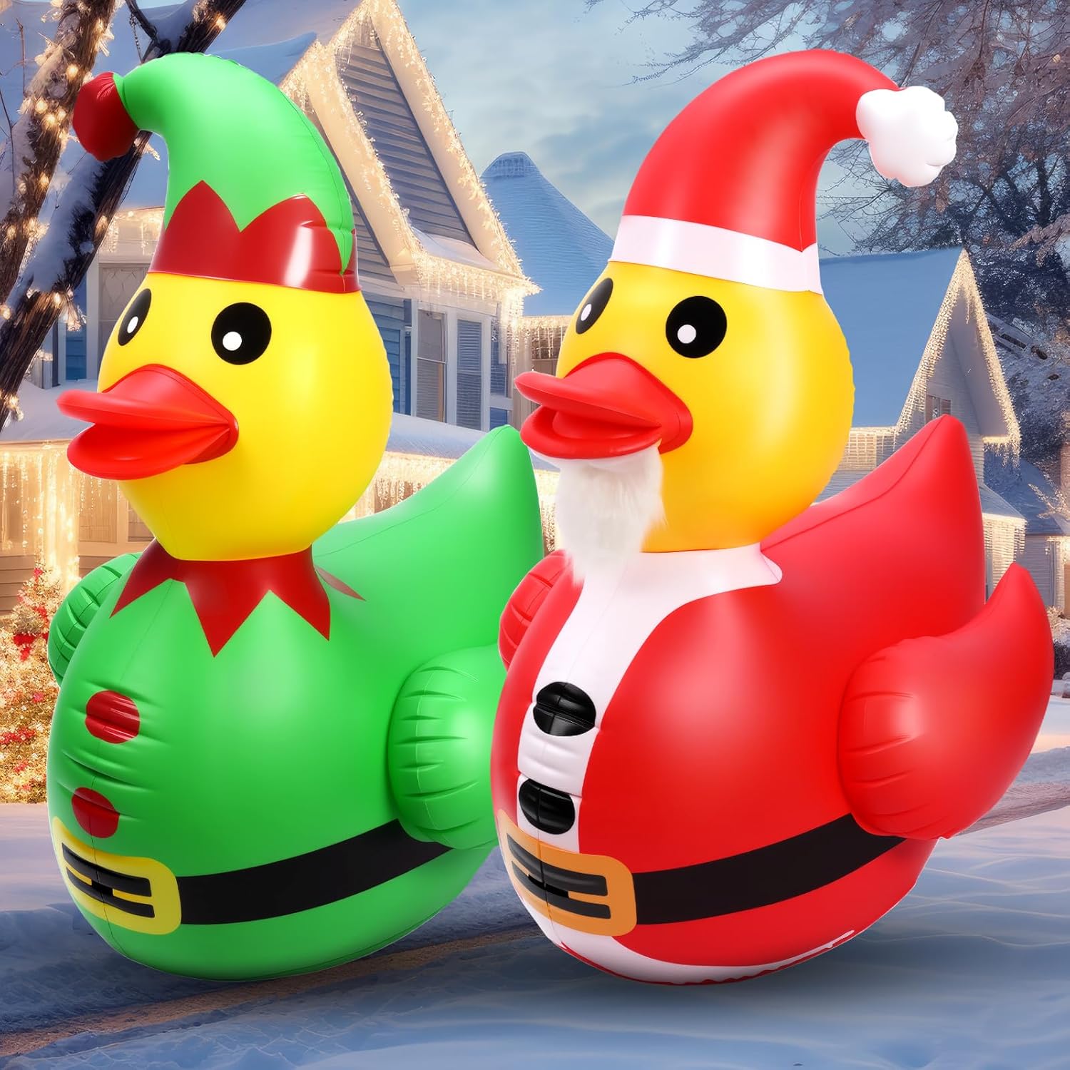 Amazon.com: Lenwen 2 Pcs 4 ft Christmas Giant Inflatable Duck Xmas ...