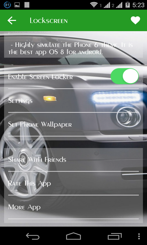 Aplicación Car Lockscreen Wallpaper en Amazon Appstore