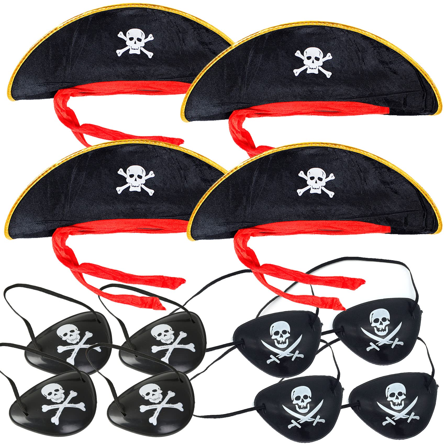 4 Pcs Pirate Pirate Captain Caps, Pirate Funny Party Hat with 8 Pcs Eye ...