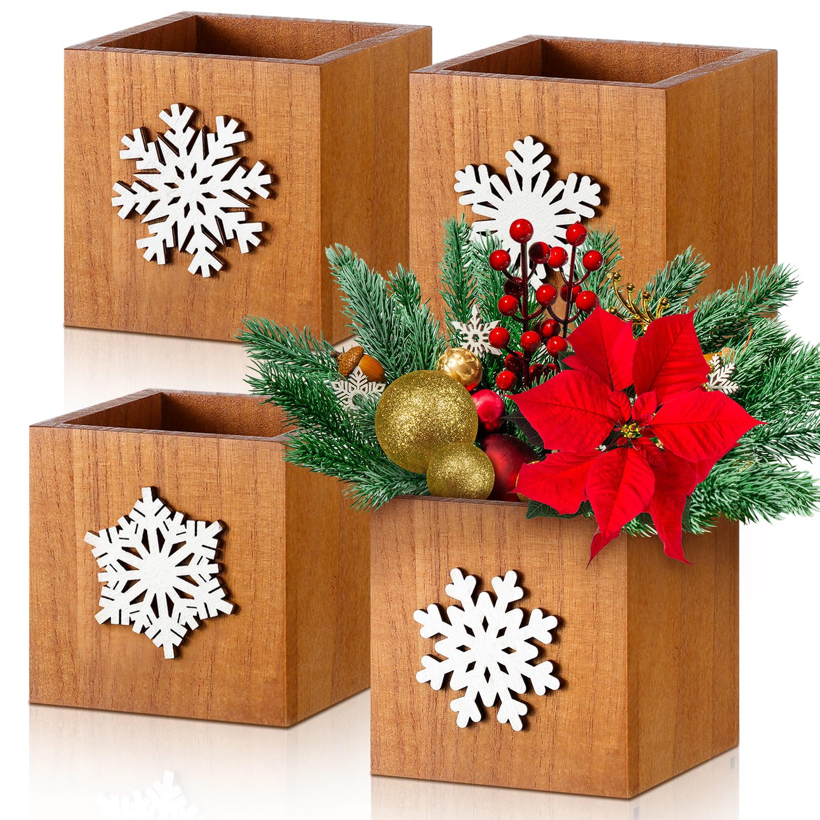 Amazon.com: Amyhill 4 Pcs Christmas Snowflake Wooden Table Centerpiece ...