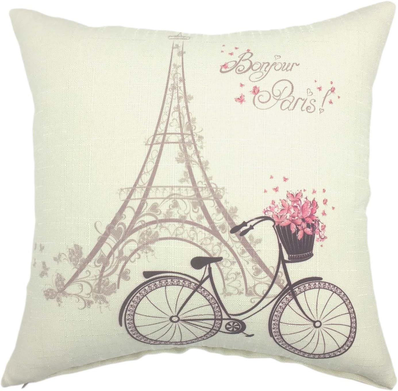 Amazon.com: YOUR SMILE-Paris Rustic Cycle Cotton Linen Square Cushion ...
