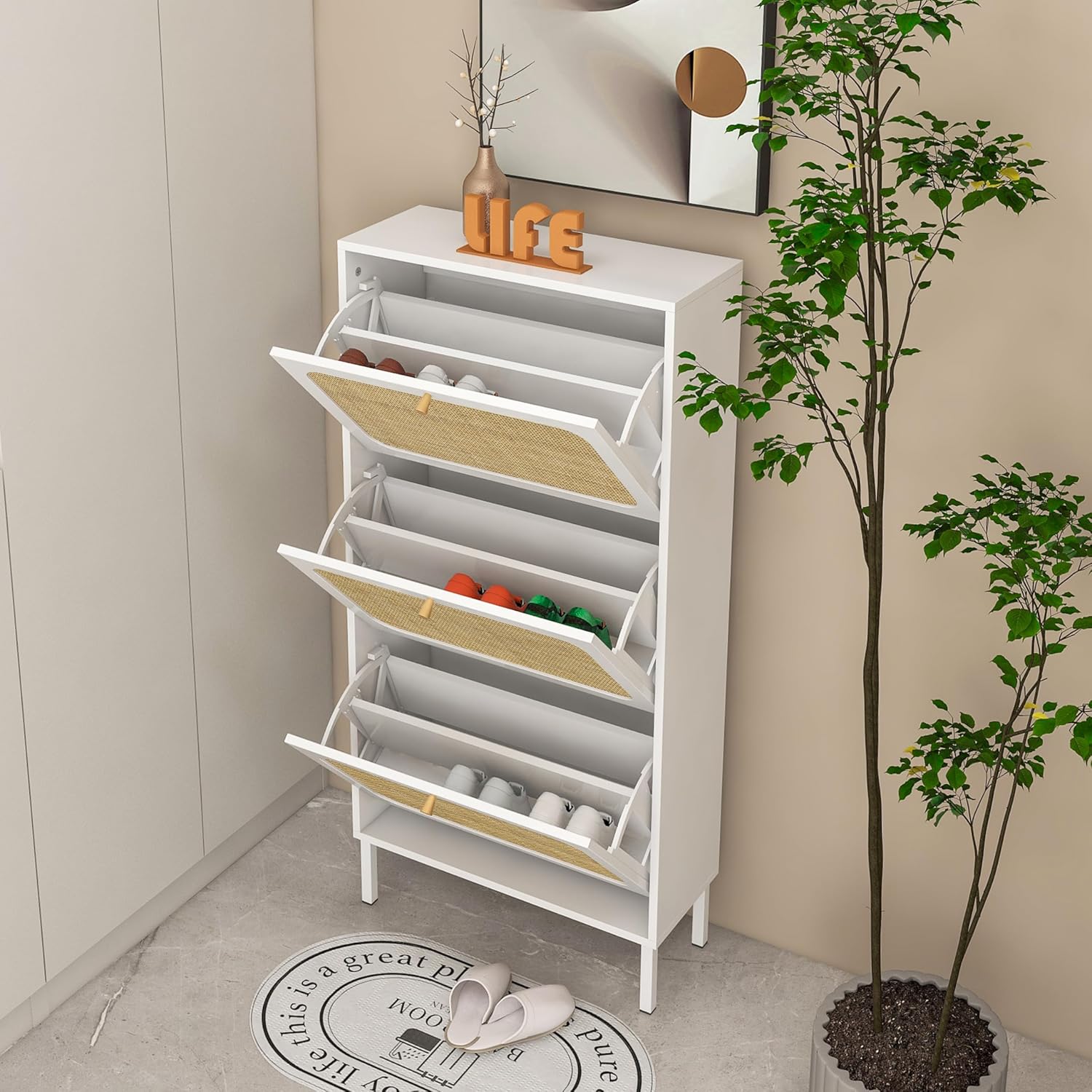 Shoe Cabinet with 3 Flip Drawers, Narrow Entryway Nepal | Ubuy