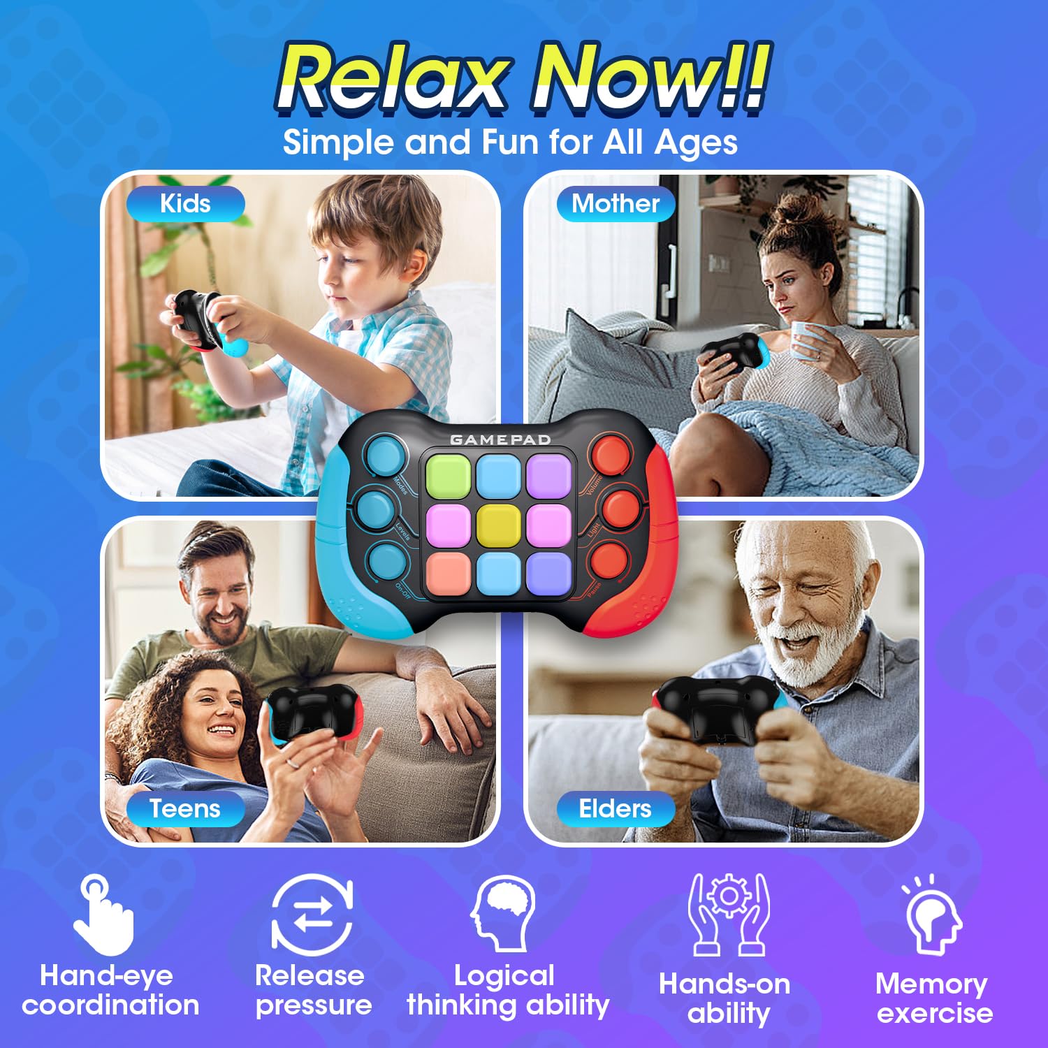 Snapklik.com : Fast Push Pop It Game Fidget Toys Handle, Flashing Handheld Game Sensory Toys For ...