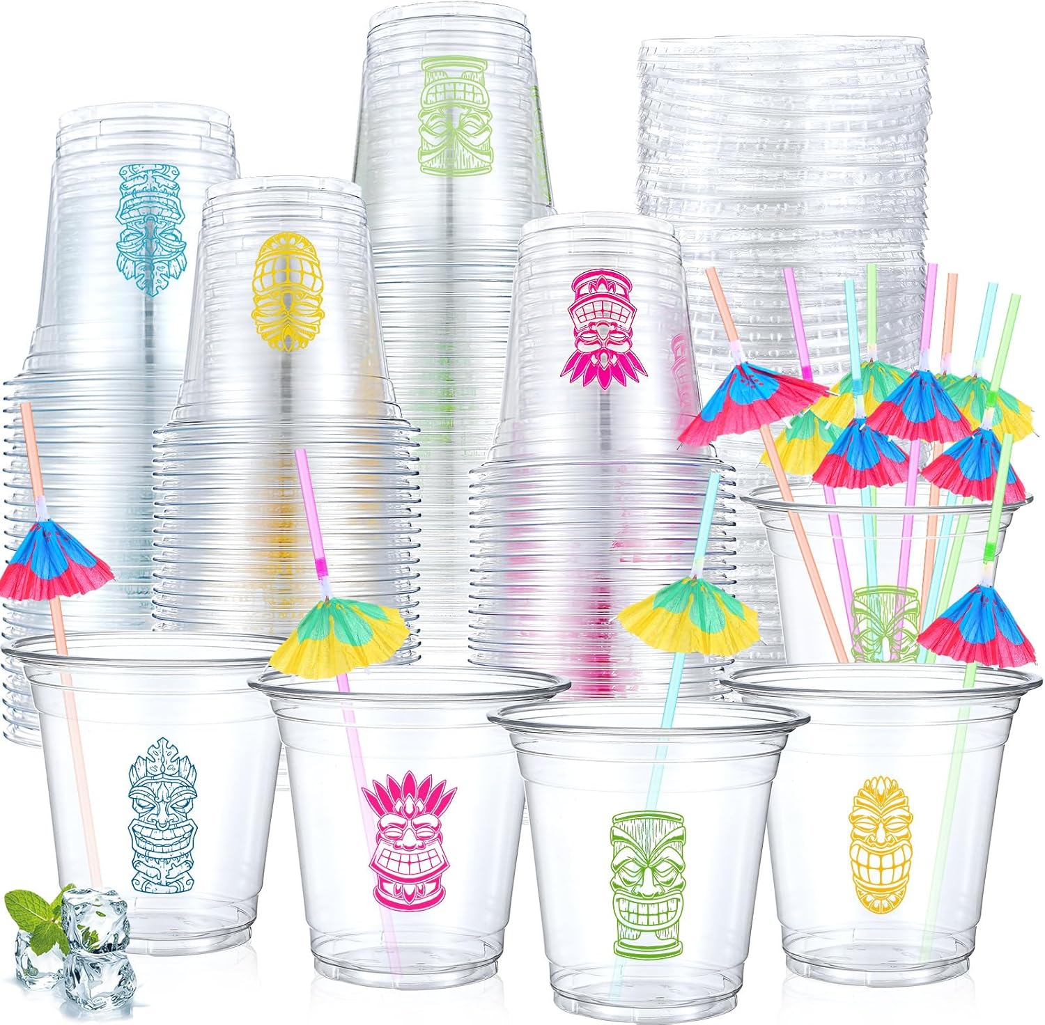 Amazon.com: Sunnychicc 100 Pcs Tiki Plastic Cups Tropical Party Cups ...