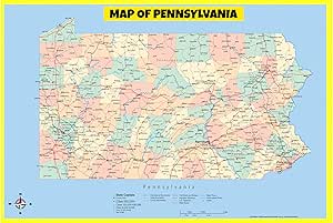 Amazon.com - Map Of Pennsylvania Style A - 18x24 - Laminated Wall Map ...