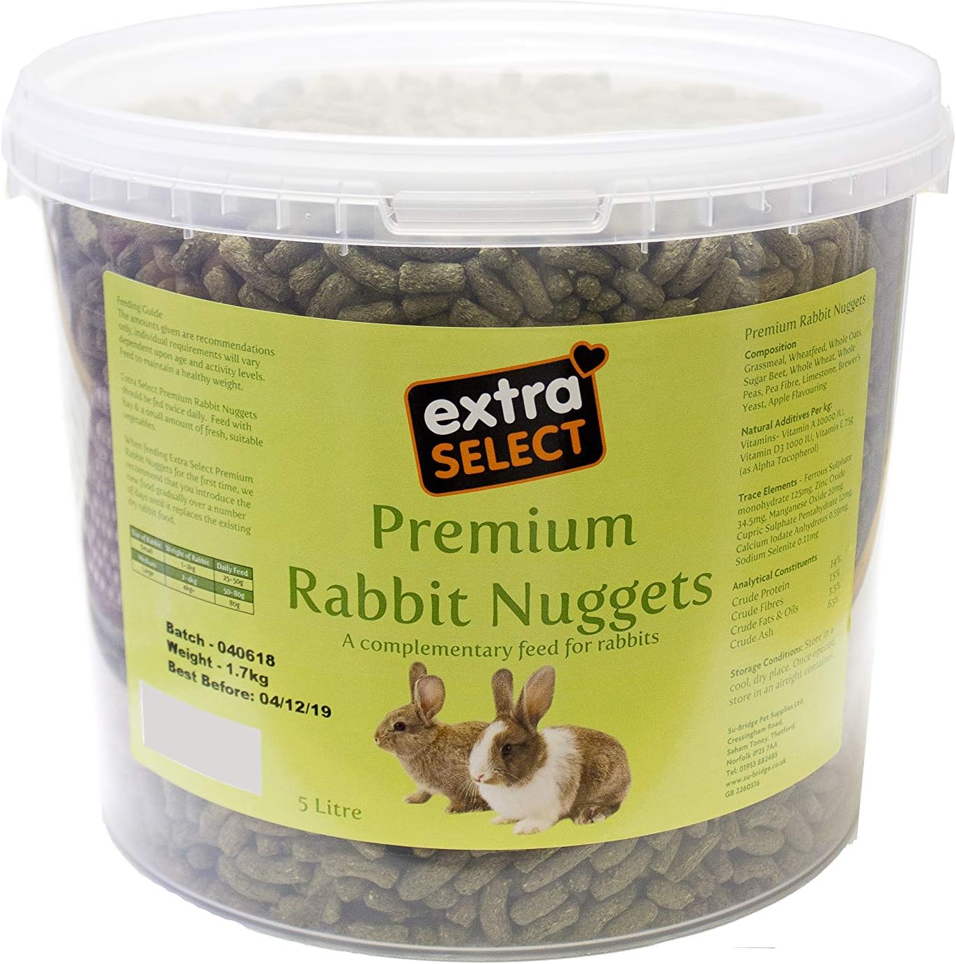 Extra Select Premium Extruded Nuggets Rabbit Feed Tub, 5 Litre : Amazon ...
