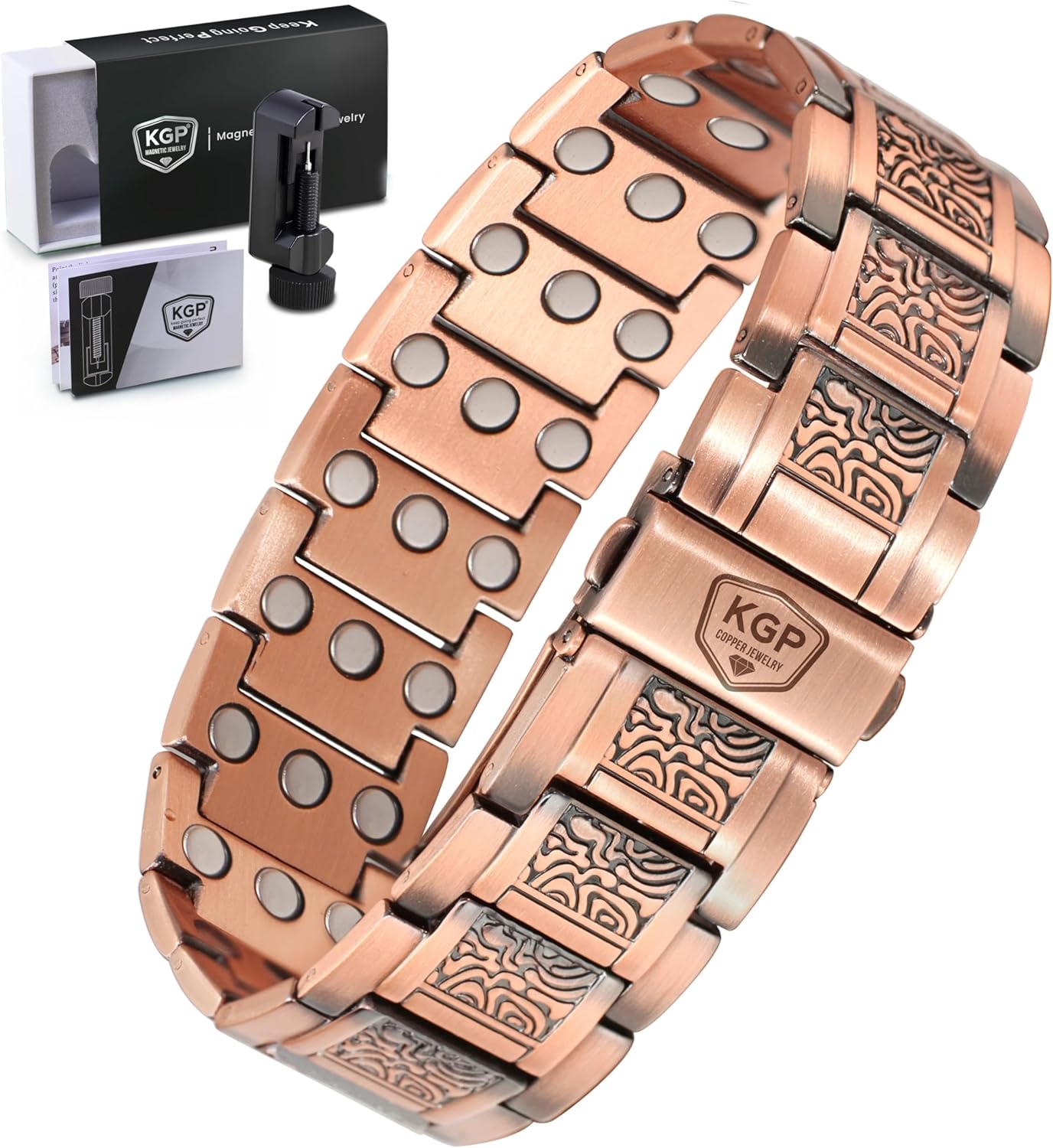 KGP® Strength Magnetic Copper Bracelet for Men,Mens 99.99% Solid Pure ...