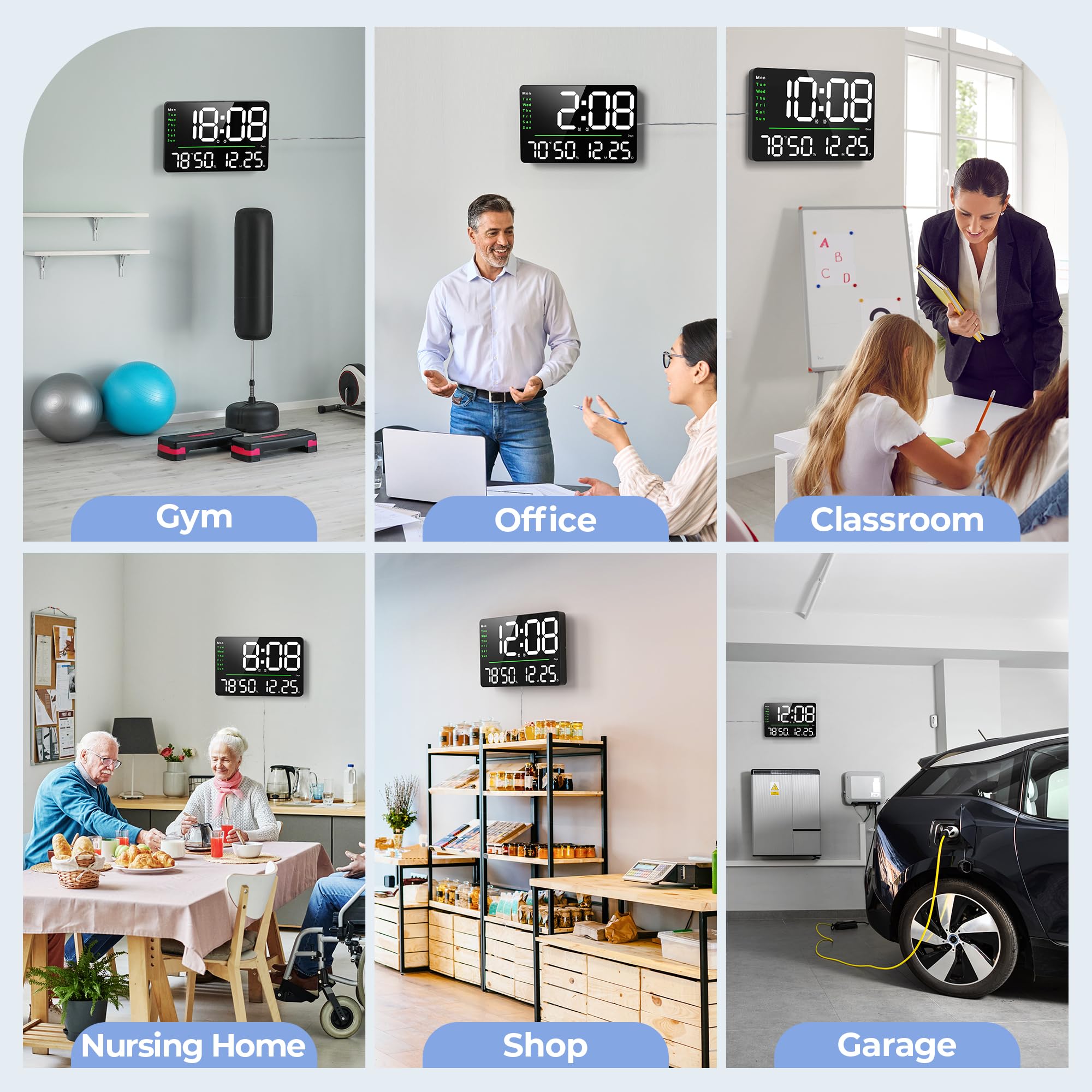 GOLOZA 16" Large Digital Wall Clock with Remote Control, DST, Stopwatch ...