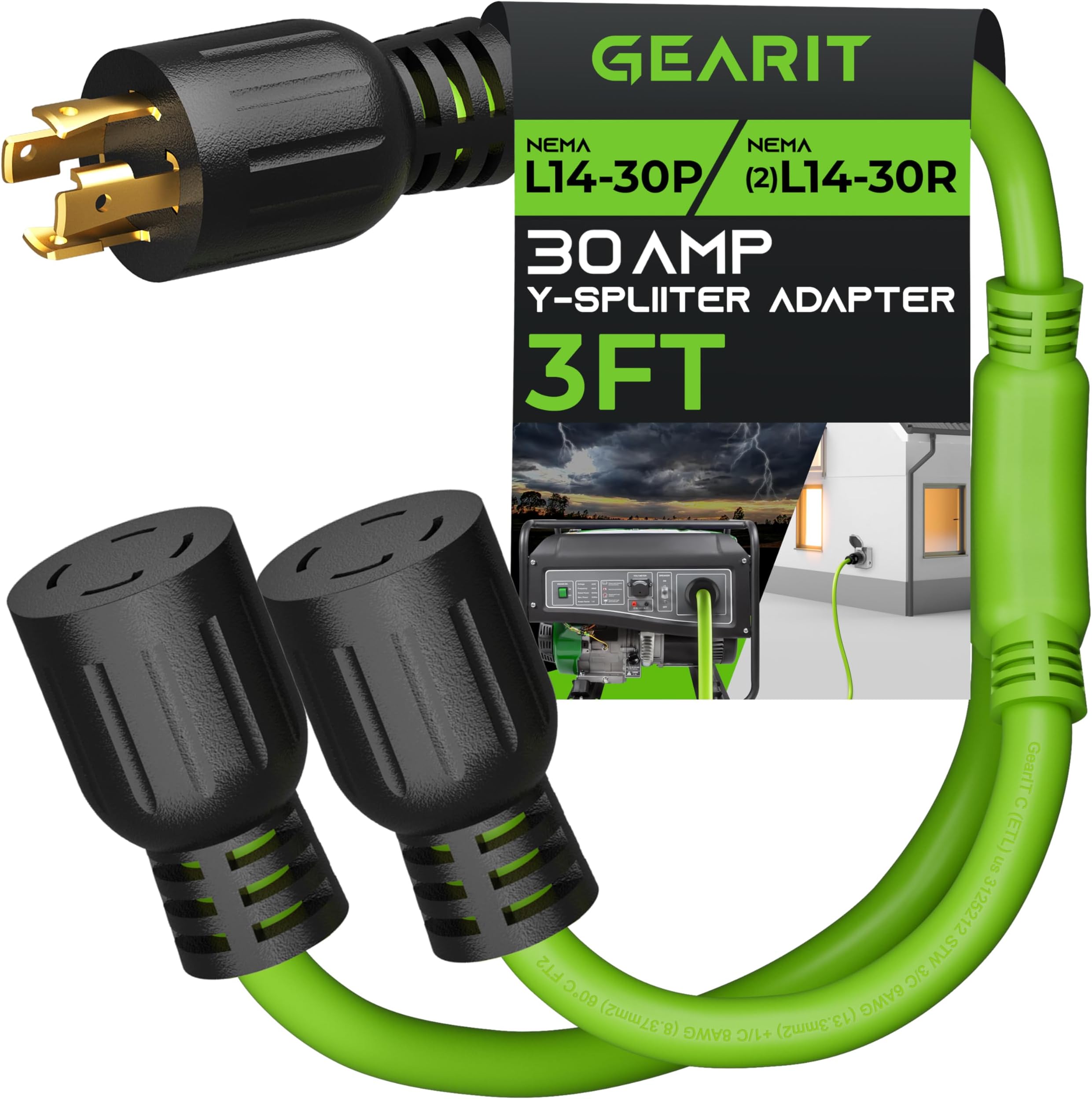 GearIT 30-Amp Generator Splitter Y Adapter Cord - NEMA L14-30P to (2 ...