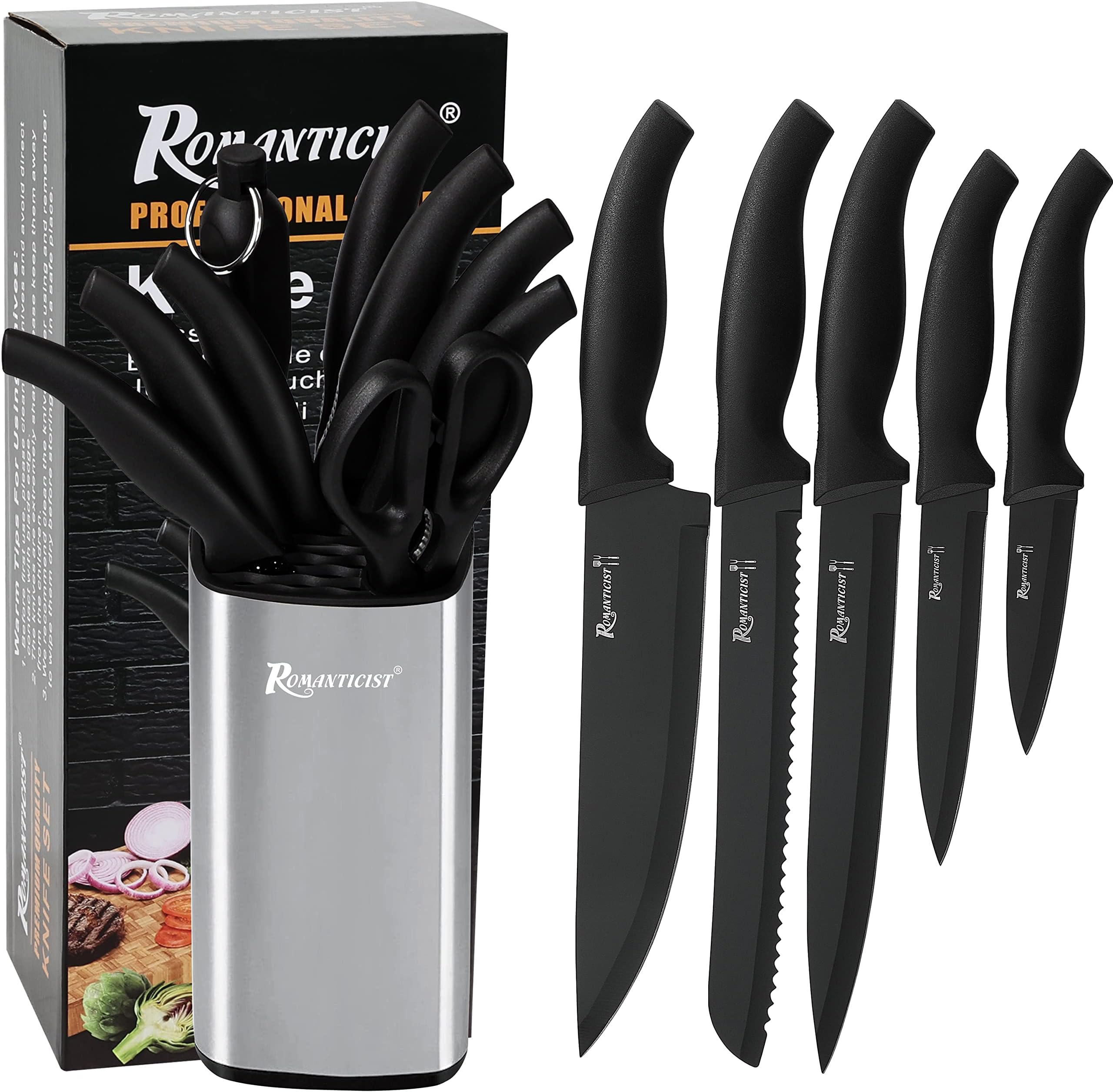 Amazon.com: Magicorange 7-Piece Kitchen Knife Set - 5 Black Stainless ...
