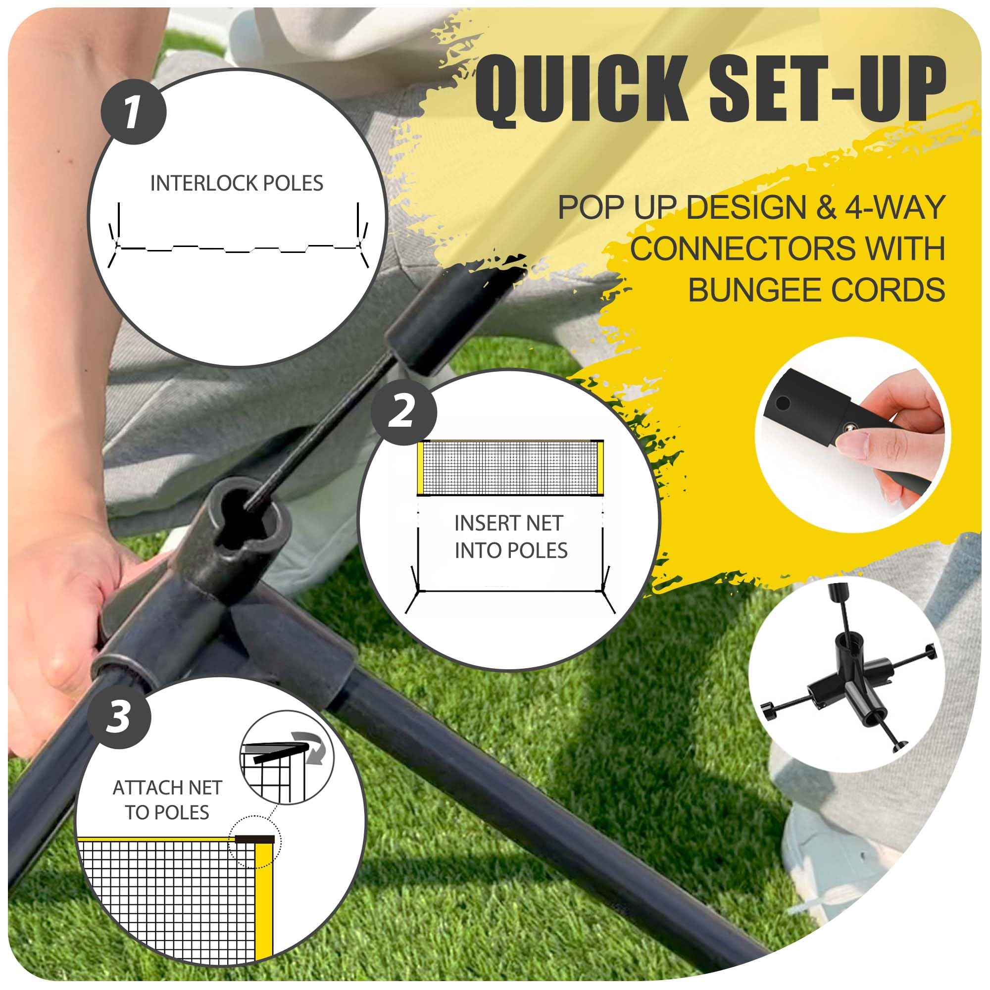 VSSAL 20FT Portable All-in-One Badminton Pickleball Kids Volleyball Net ...