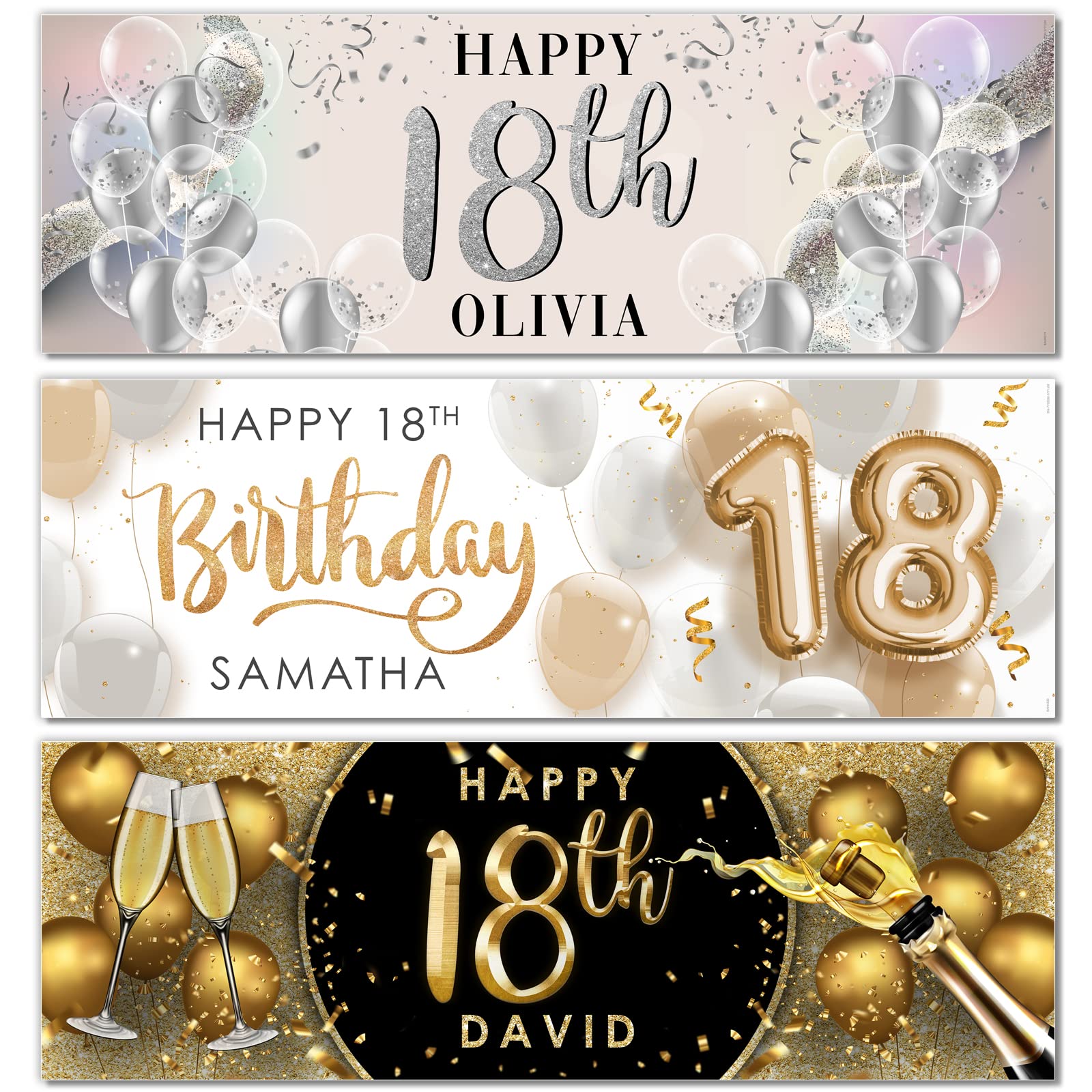 2 x 3FT Small Banner | Personalised 18th Happy Birthday Banner | 18th ...