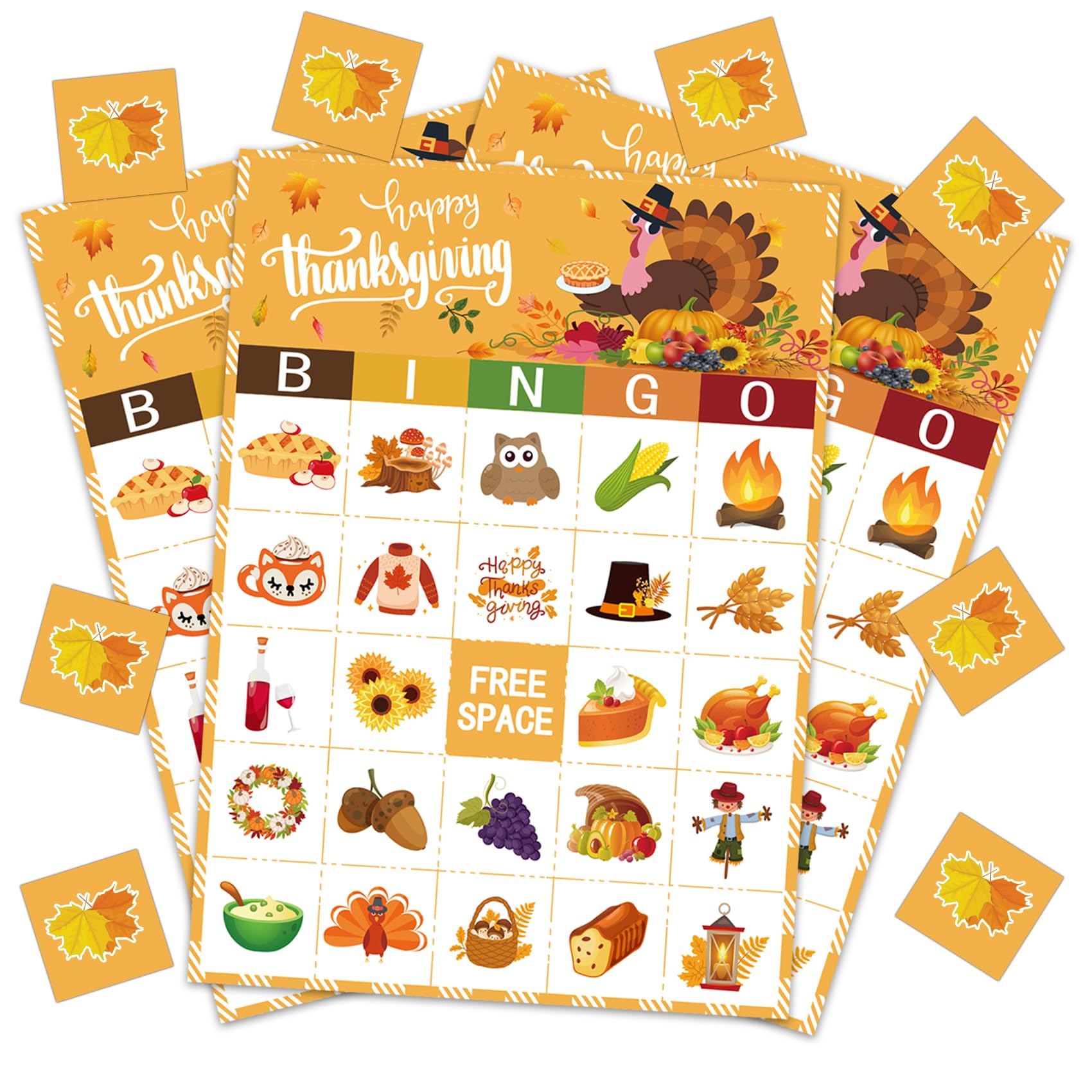 Amazon.com: POEWAUVE 250 GSM Thick Fall Bingo Cards for 24 Players - 5 ...