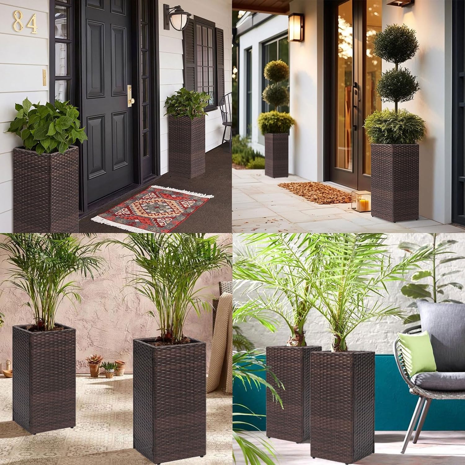 Brown Vinyl Wicker Planter Boxes Brown Wicker Flower & Plant Pots,