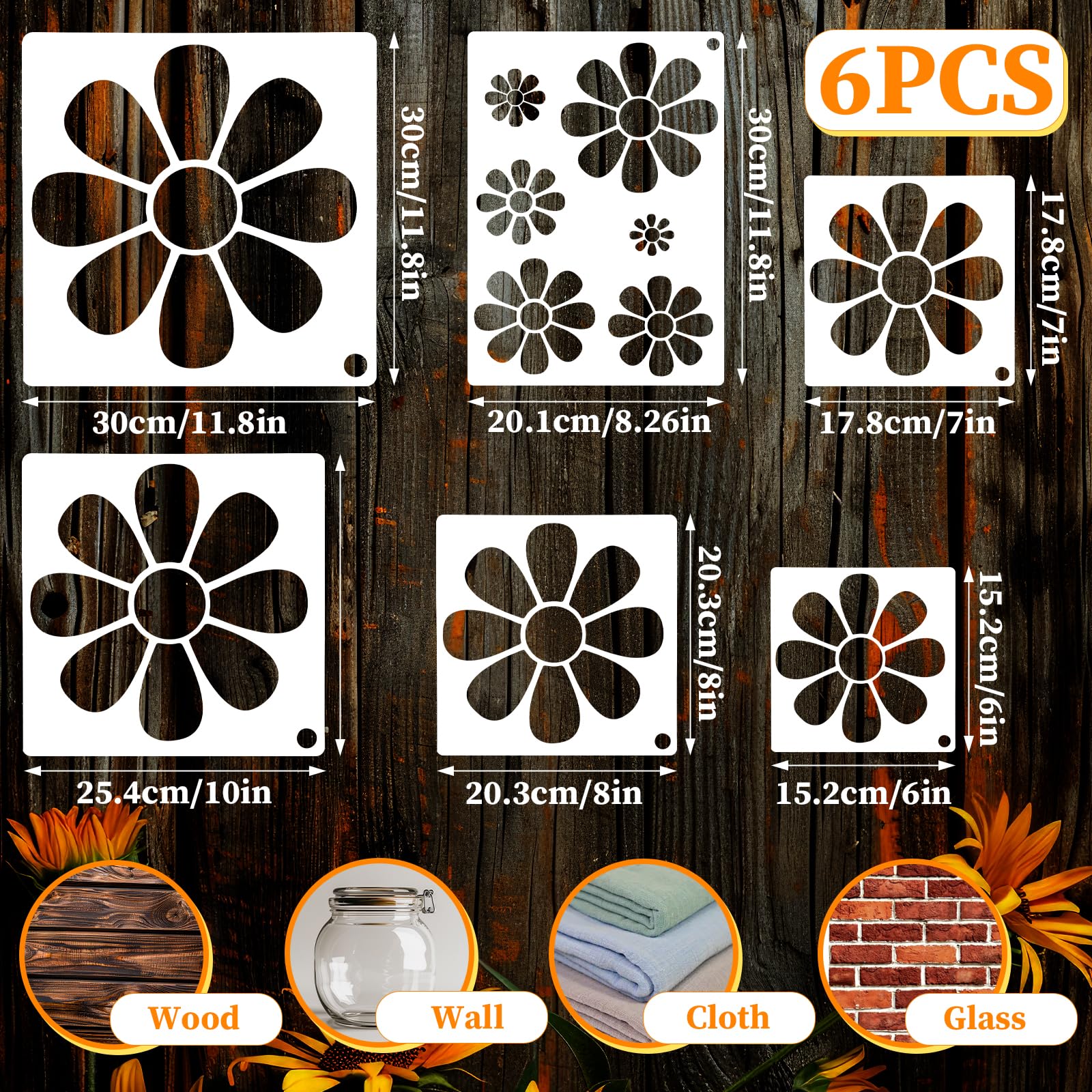 Snapklik.com : Large Flower Stencils For Painting On Walls, 6-12 Daisy ...