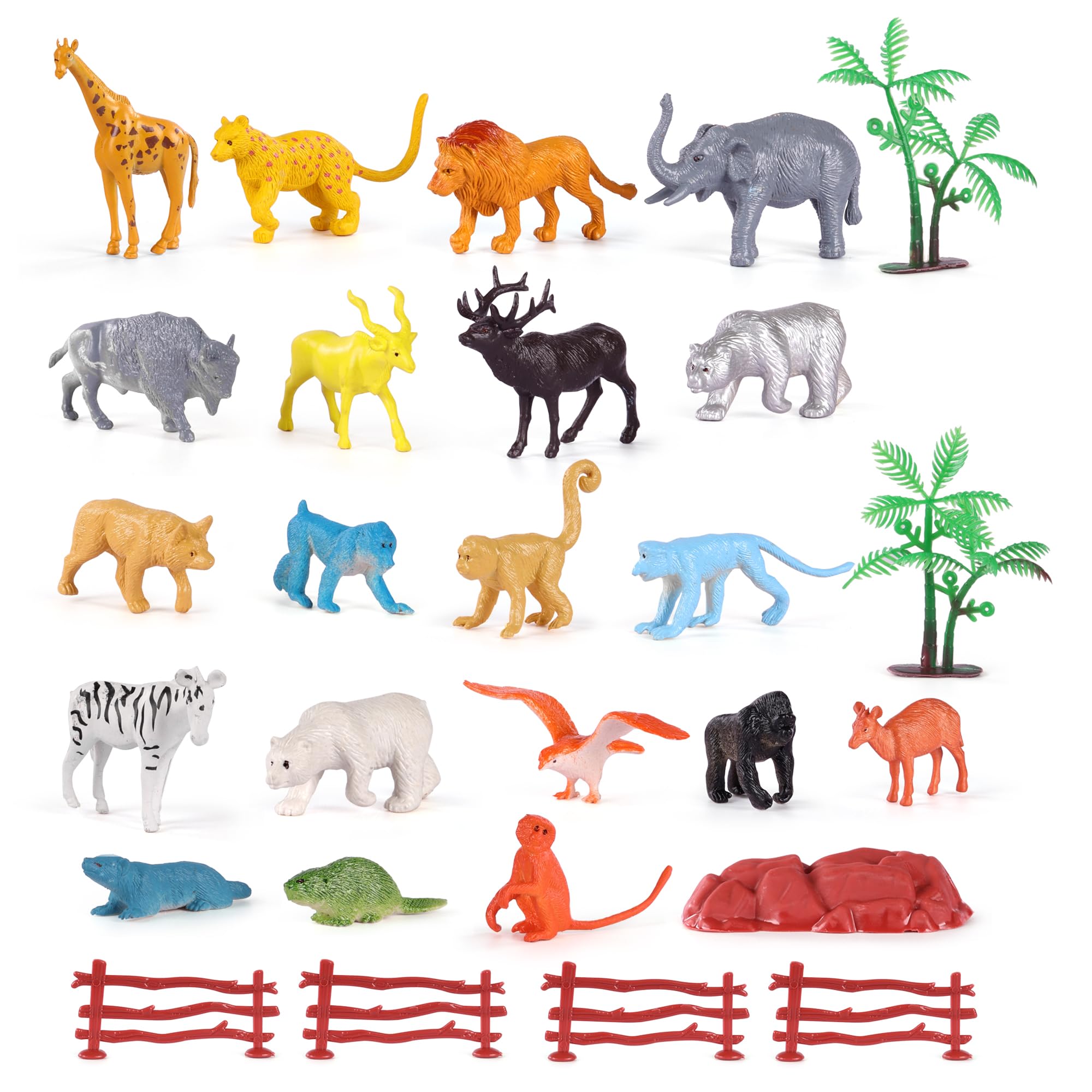 Buy HINATI - Animal World - 20 Animals with Fancing, Trees and Stone ...