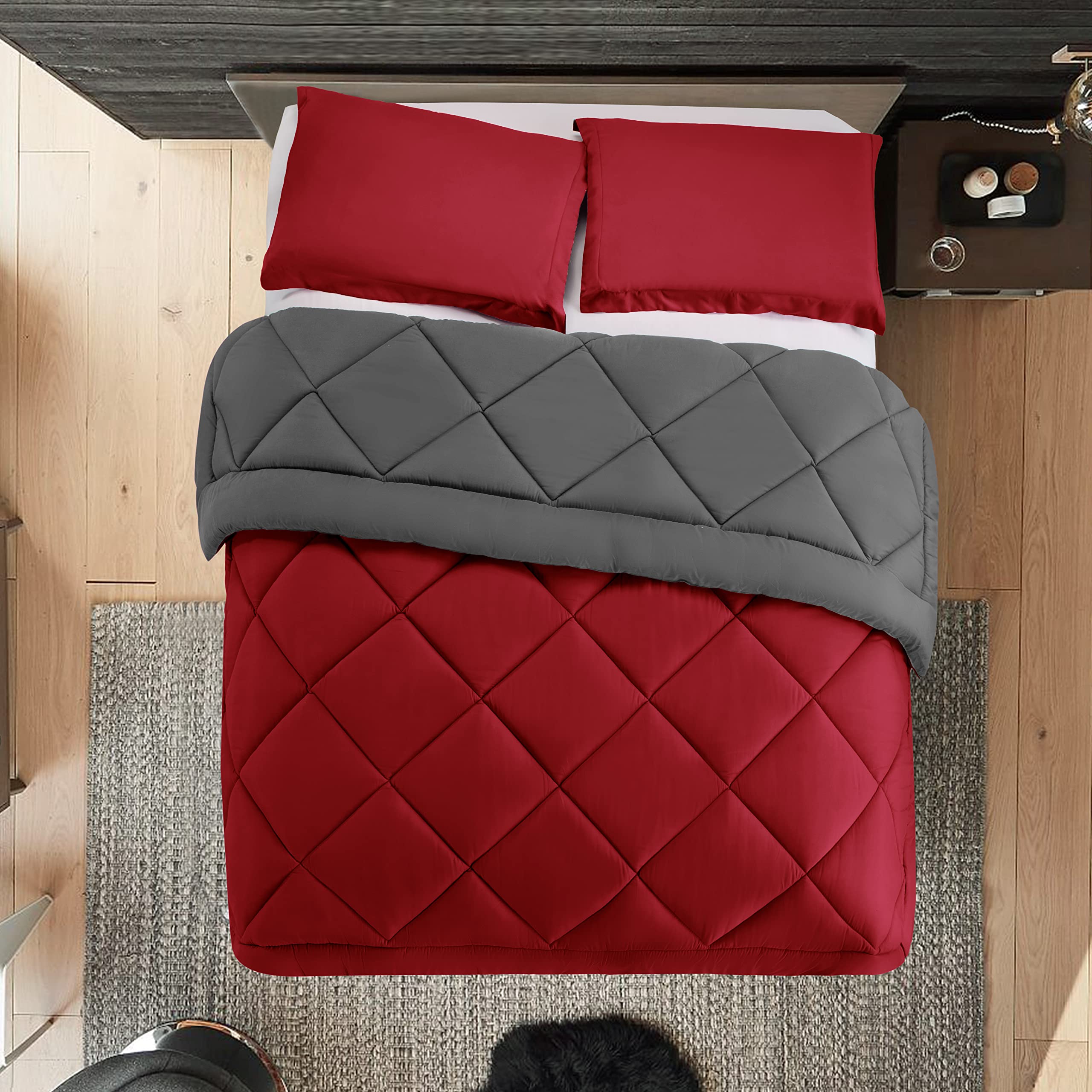 Amazon.com: Elegant Comfort Reversible Comforter Set All Season, Ultra ...