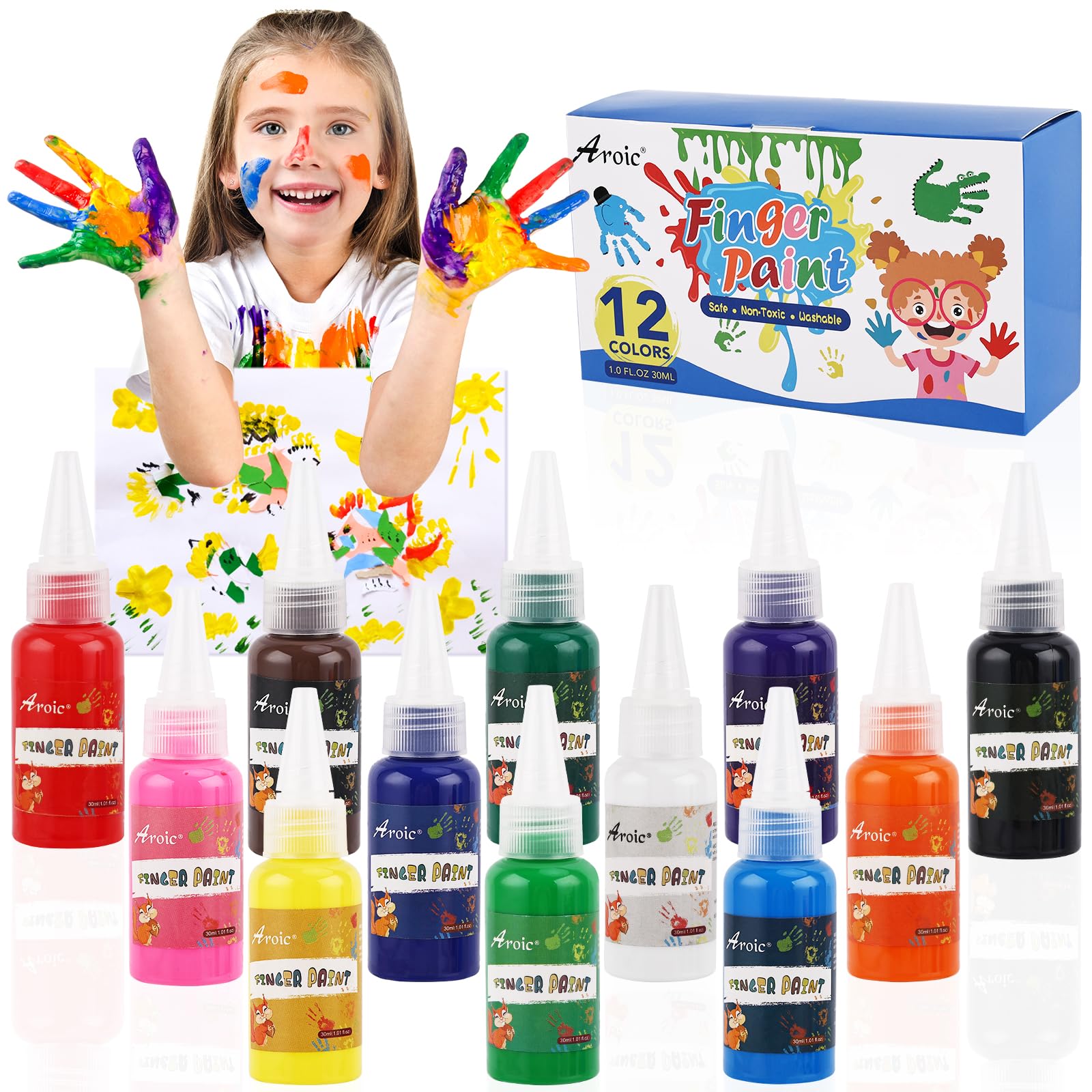 Amazon.com: 12 Color Washable Finger Paint set, Non Toxic Finger Paints ...