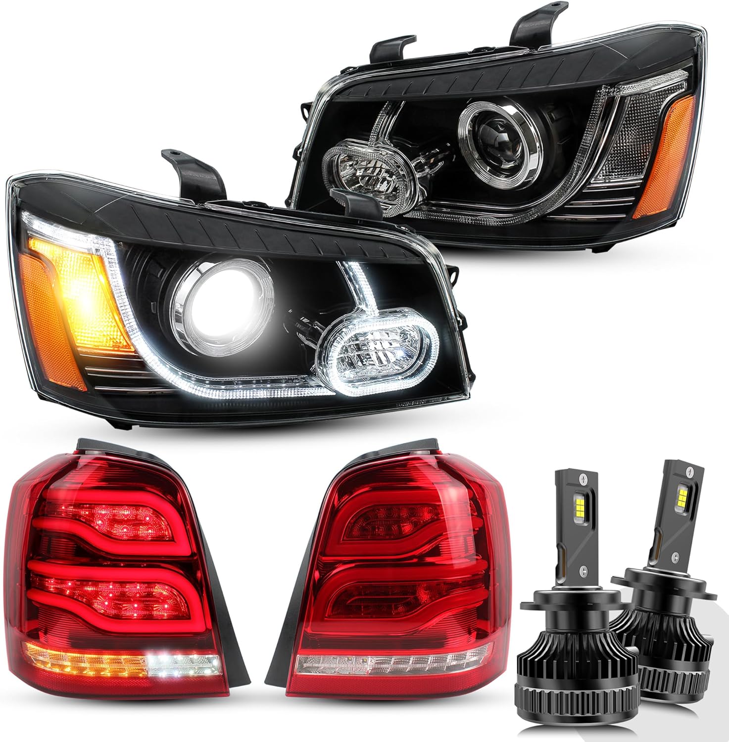 Amazon.com: VLAND LED Projector Headlights & Red Tail Lights Compatible ...