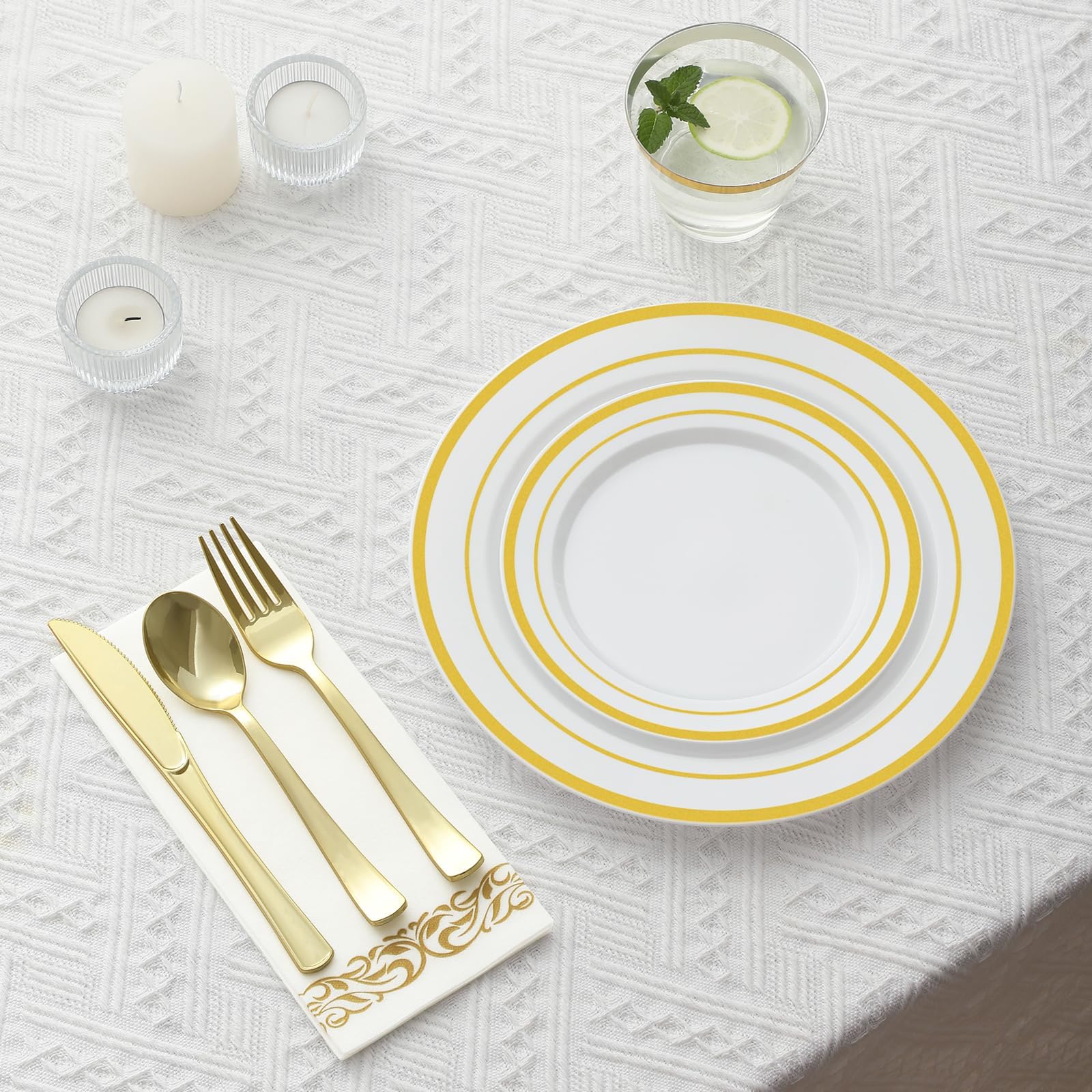 560pcs Gold Dinnerware Set for 80 Guest, Includes Plastic Plates, Salad ...